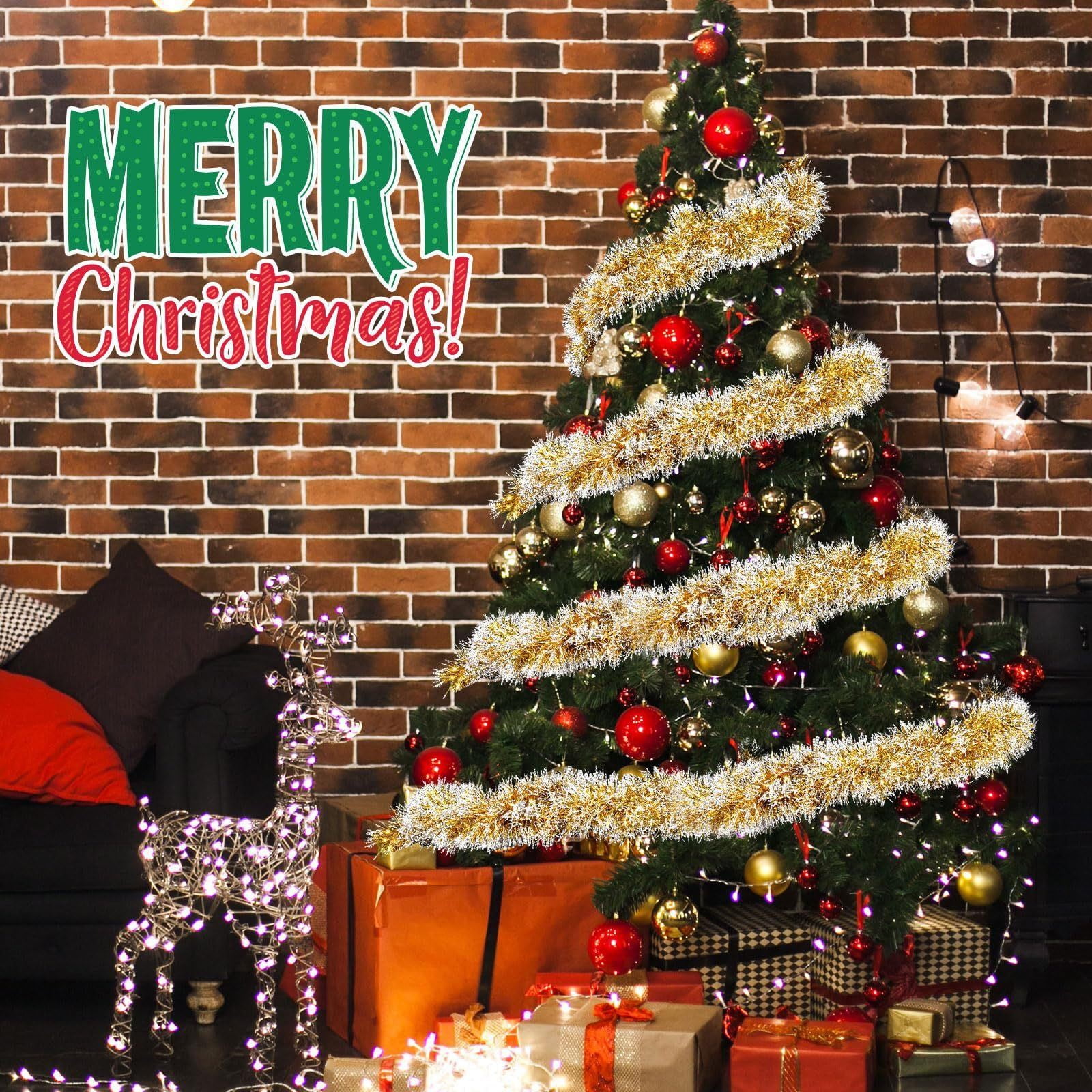 Christmas Garland Decoration, 6.5ft Gold PVC Tinsel Rope for Tree ...