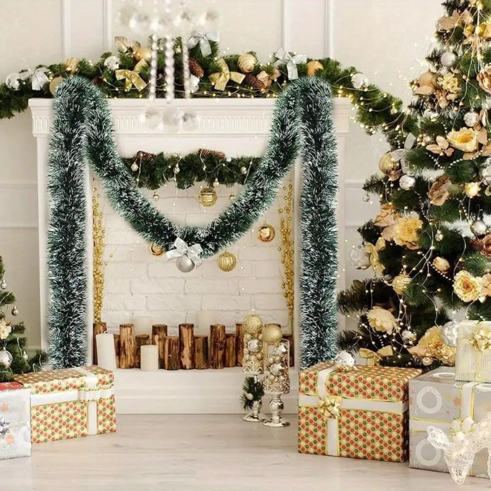 Christmas Garland Decoration, 6.5ft Gold PVC Tinsel Rope for Tree ...