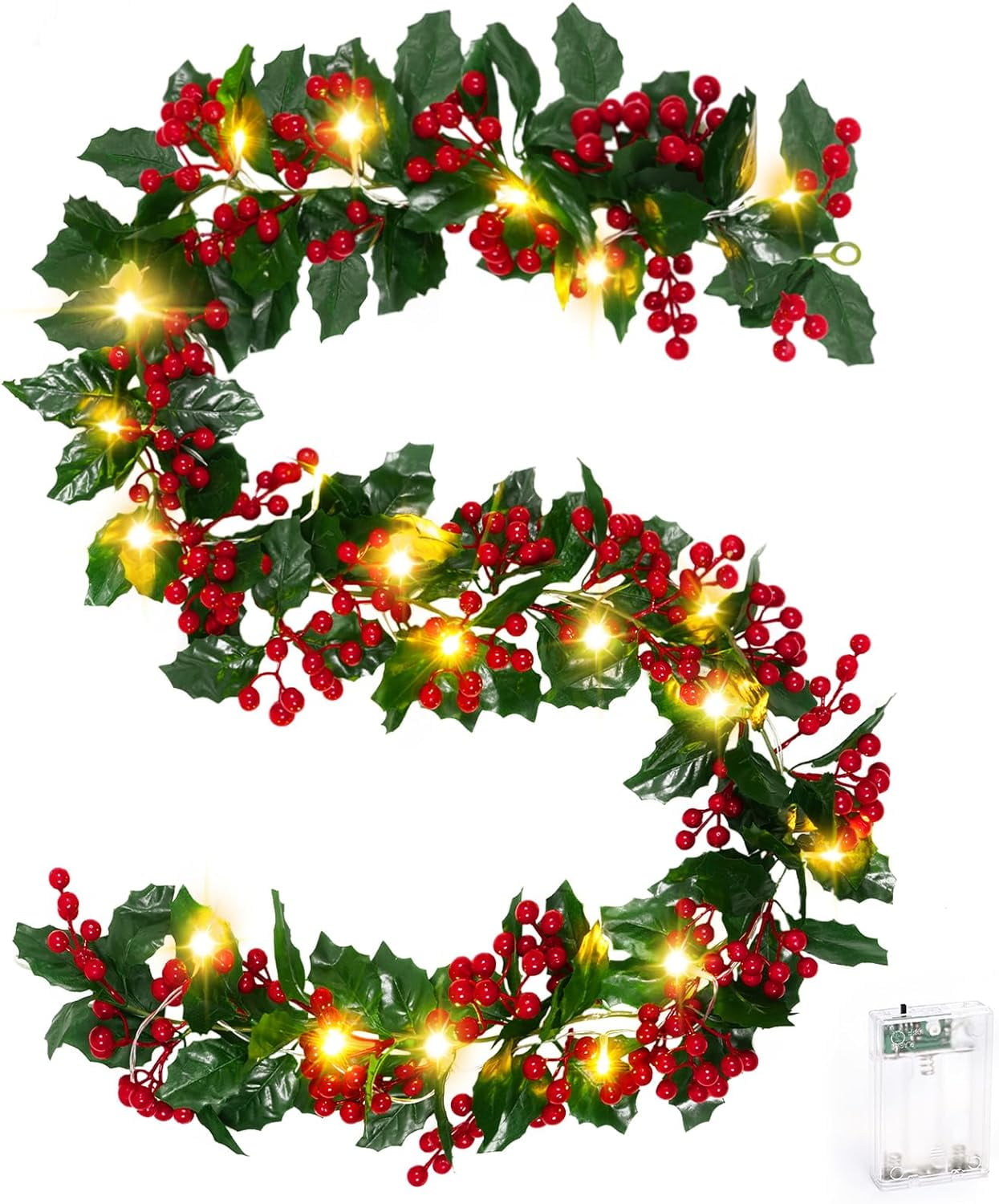 Christmas Garland Decorations, 5.7Ft Realistic Christmas Holly Red ...
