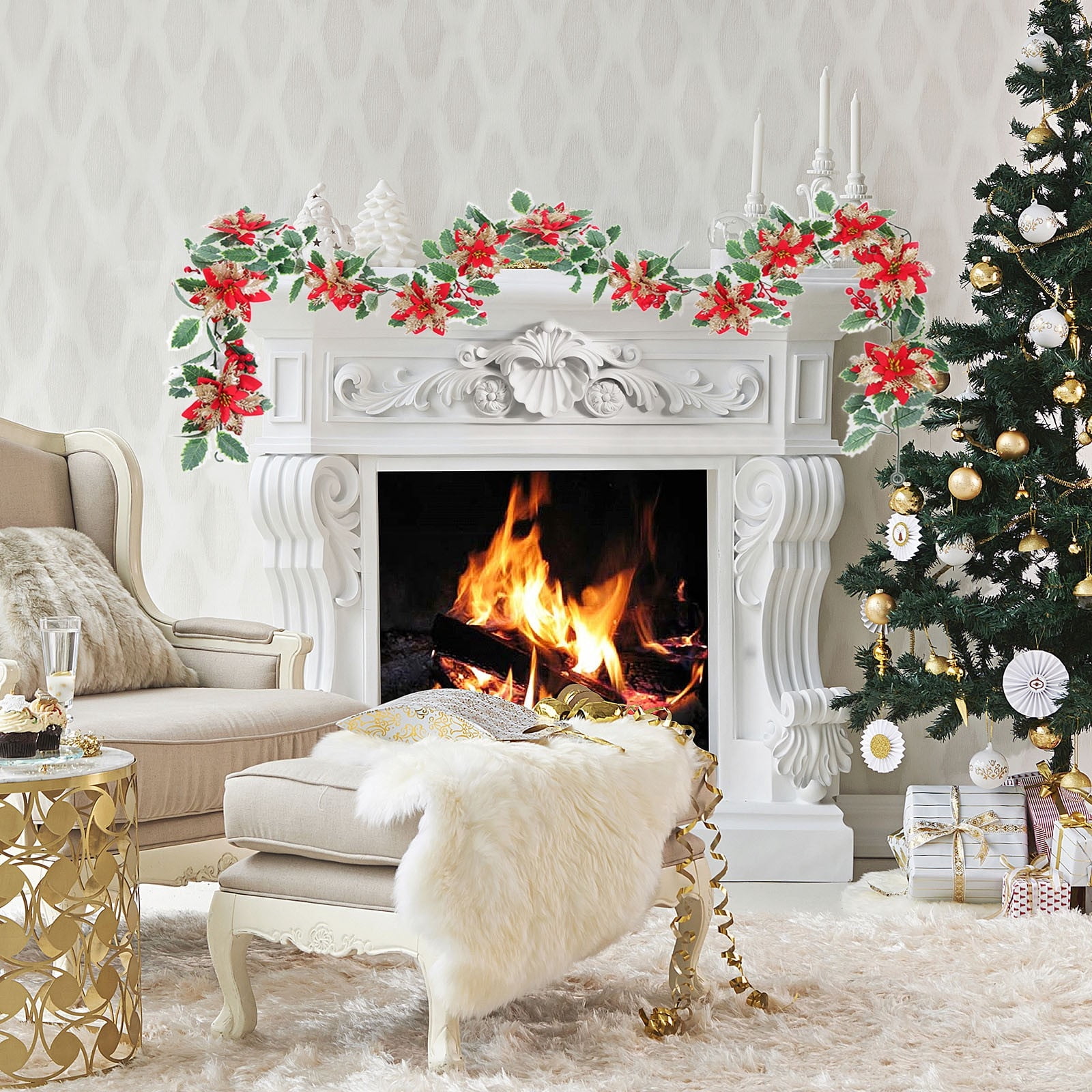 Christmas Garland Decorations Indoor Outdoor,6.5FT Red Fruit Rattan ...