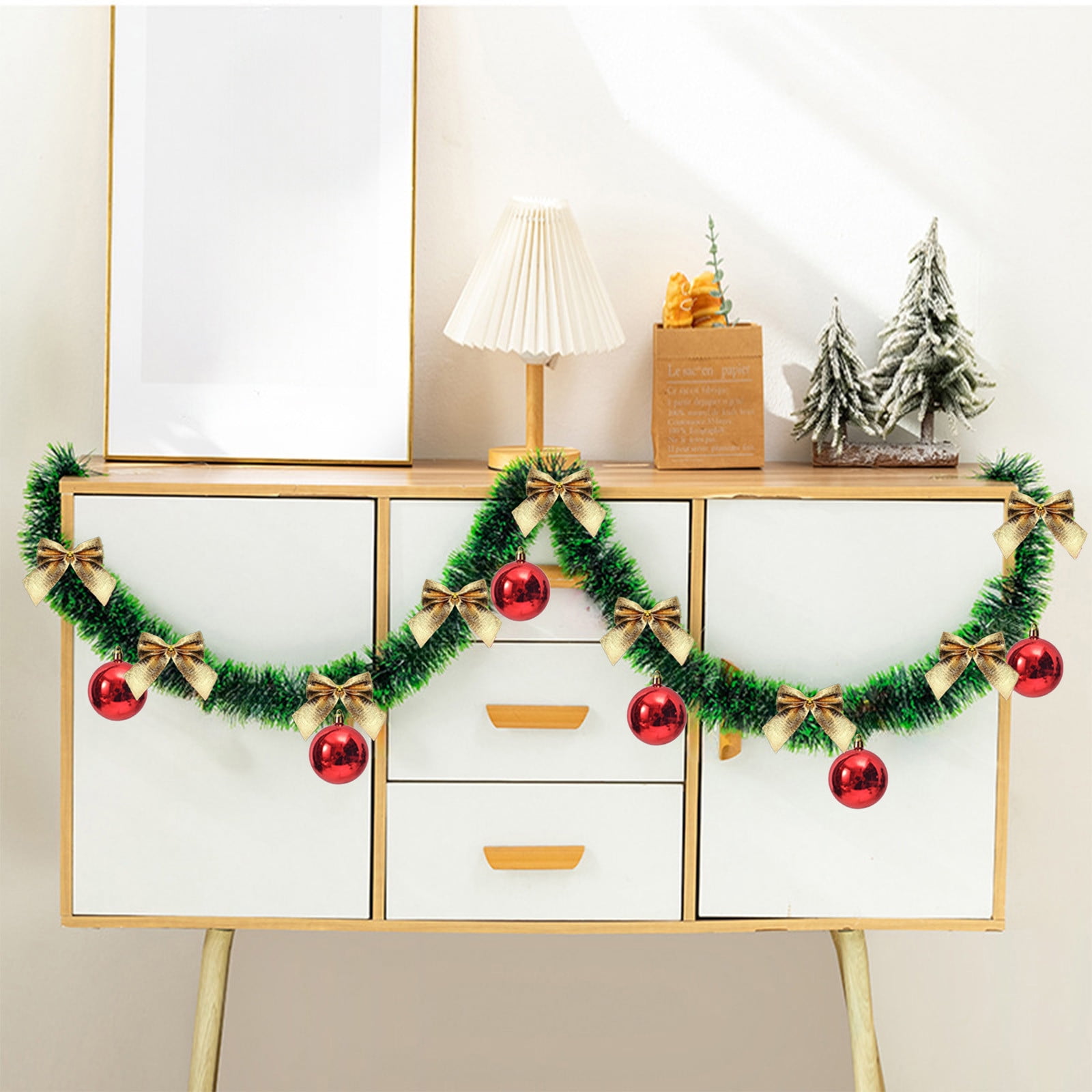 Christmas Garland with Floral Ribbon & Pompoms - 6.56FT Long Holiday ...