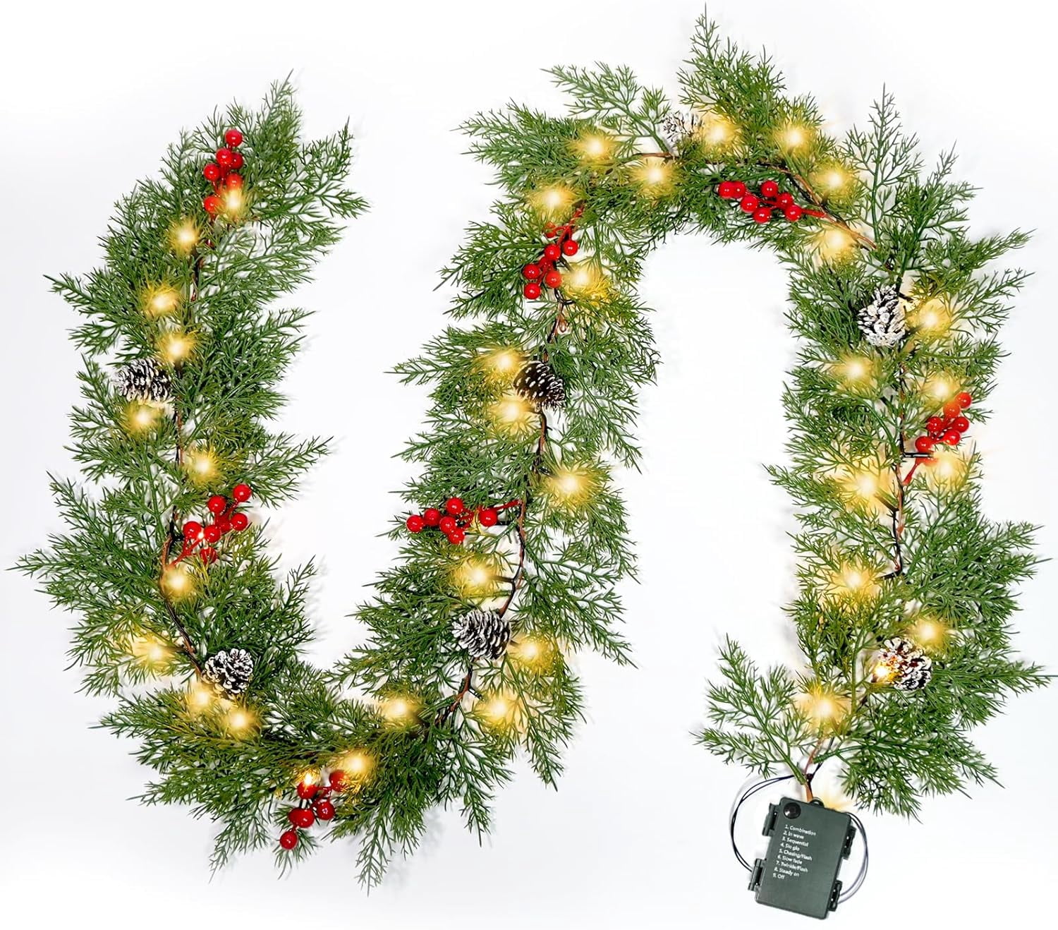 Christmas Garland Lights 6.56FT 40 LED Battery Operated Lighted ...