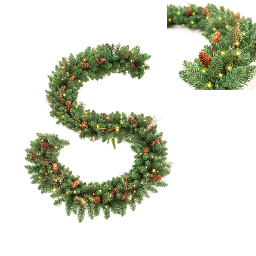 Christmas Garland with Lights, 9 Foot Pre-Lit Artificial Garland ...
