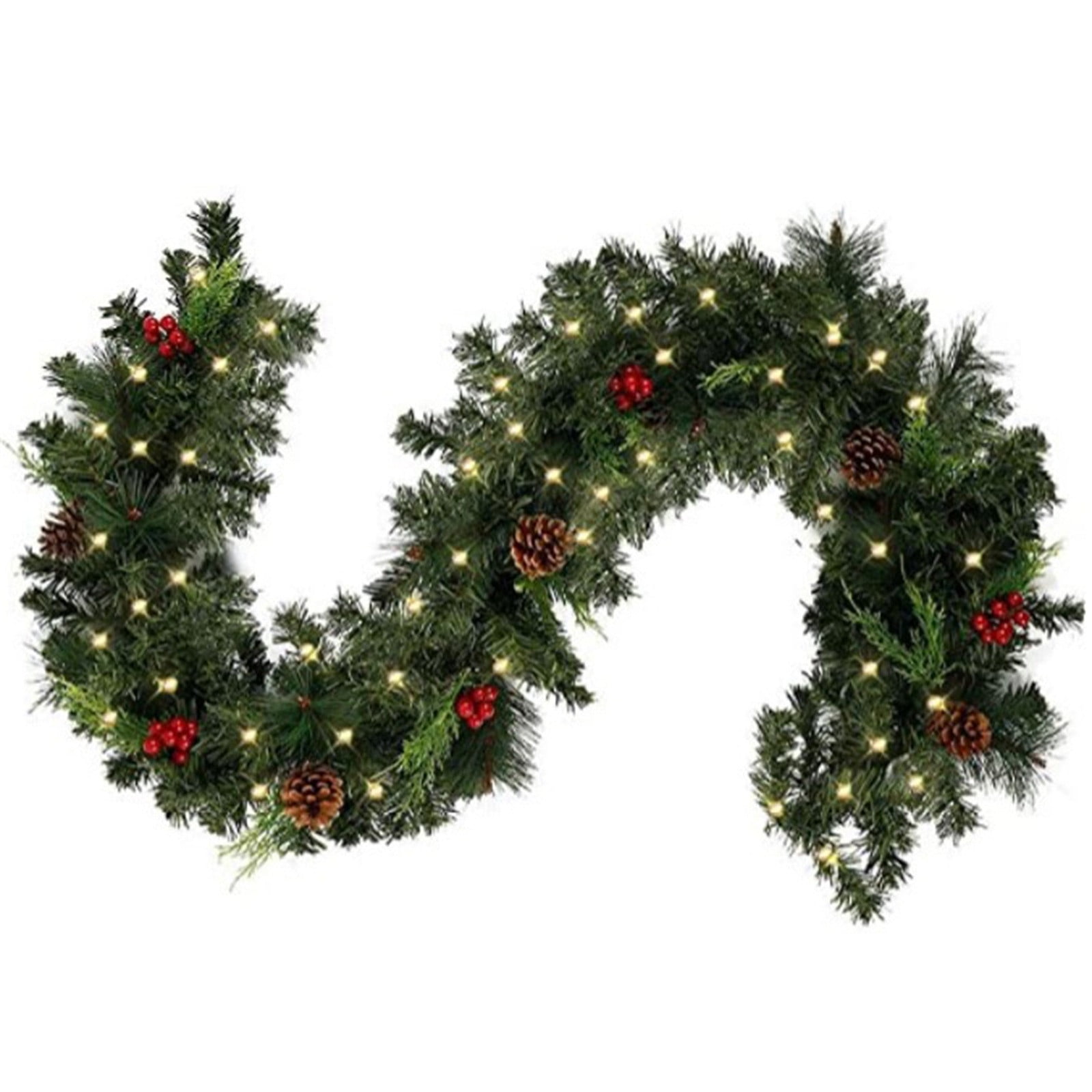 Christmas Garland with Lights, 9 Foot Pre-Lit Artificial Garland ...