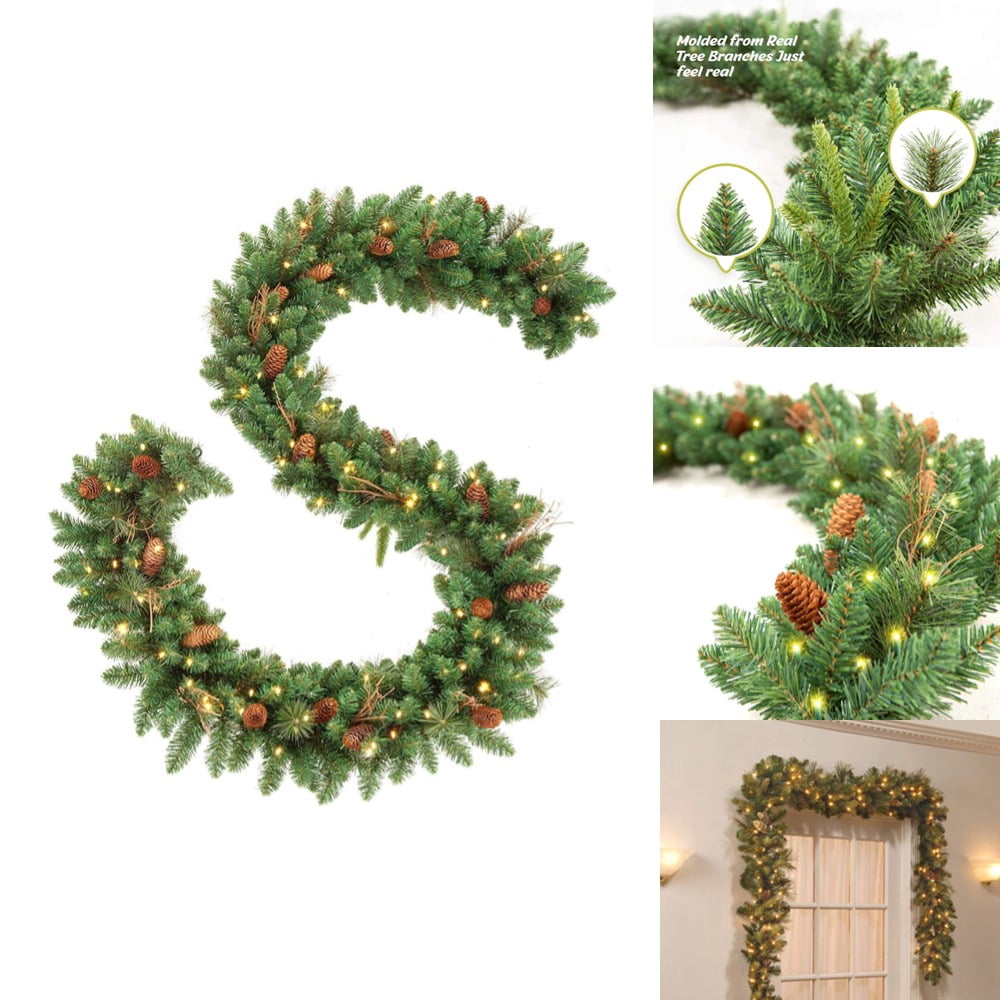 Christmas Garland with Lights, 9 Ft Artificial Garland, Warm LED, Pine ...