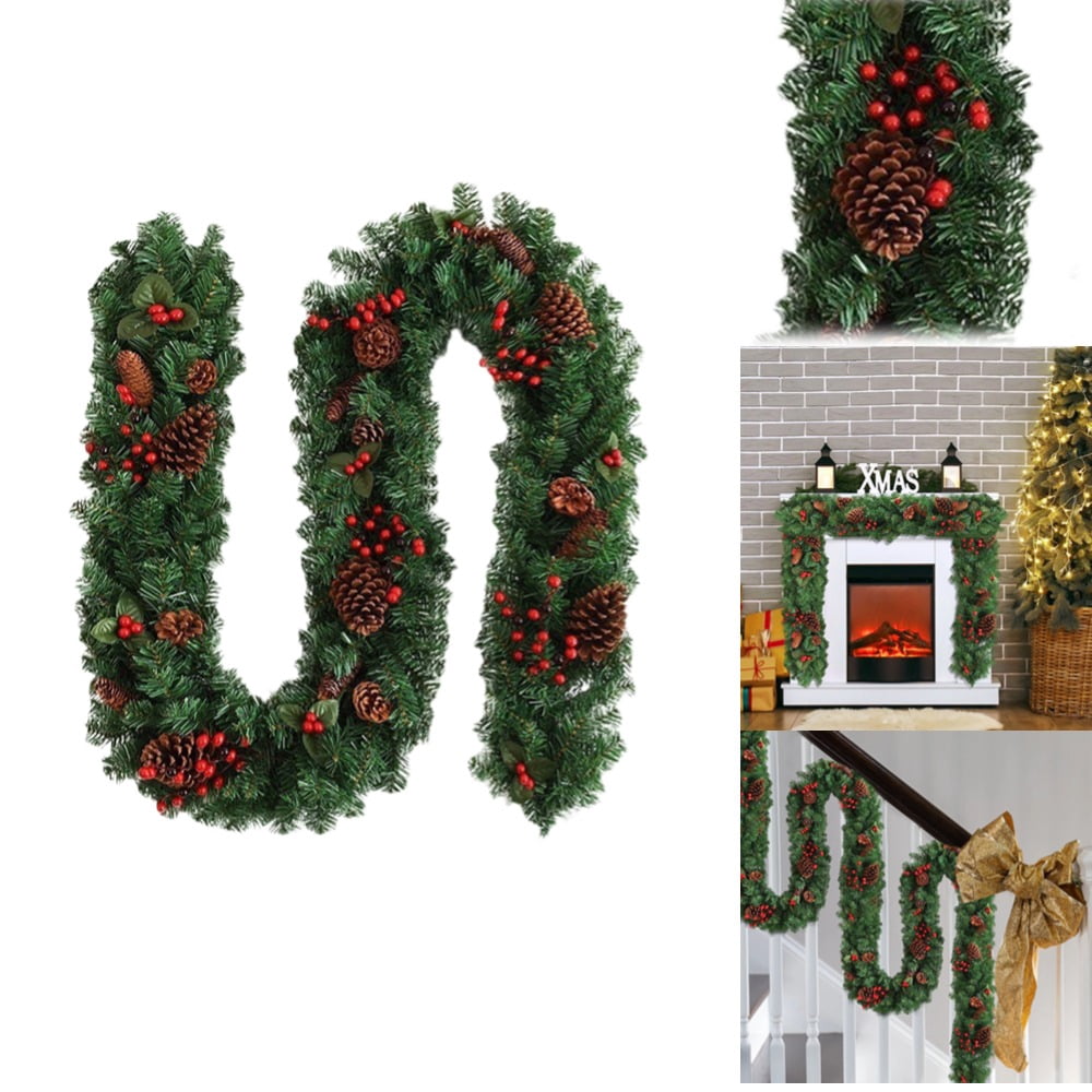 Christmas Garland with Lights, 9 Ft Prelit Artificial Garland, Adorned ...