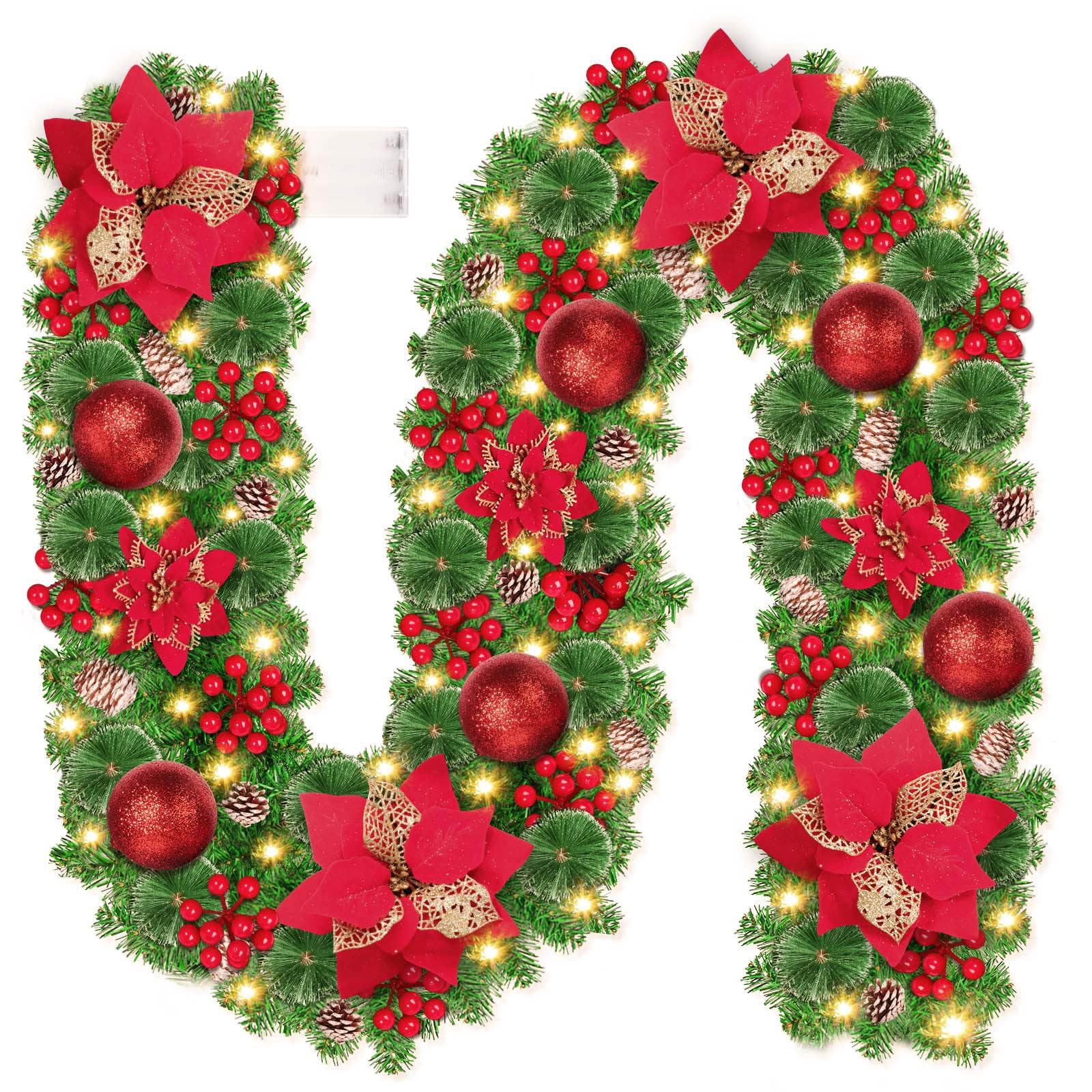 Christmas Garland with Lights, 9FT Lighted Christmas Garland with 30 ...