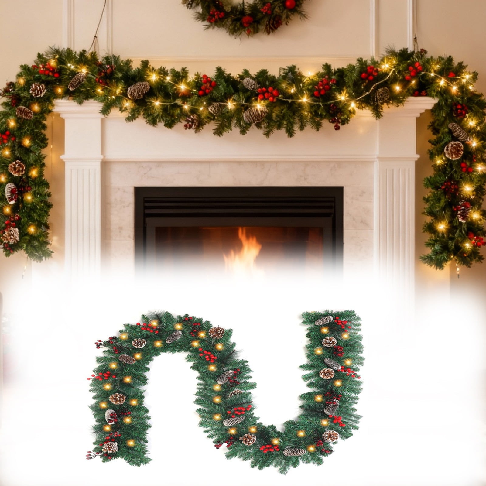 Christmas Garland with Lights, Battery Operated Lighted Garland with ...