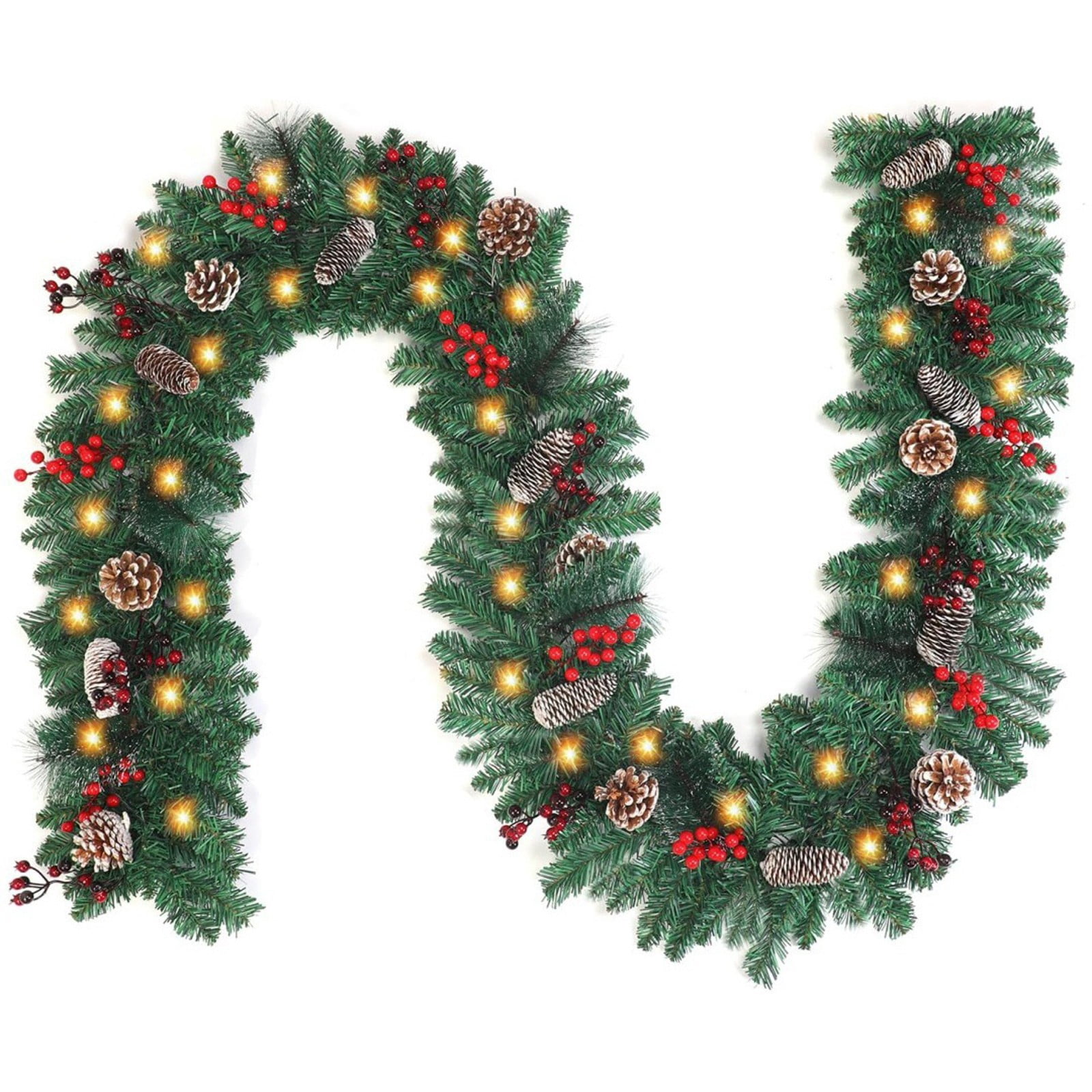 Christmas Garland with Lights, C Plastic Battery Operated Garland Red ...