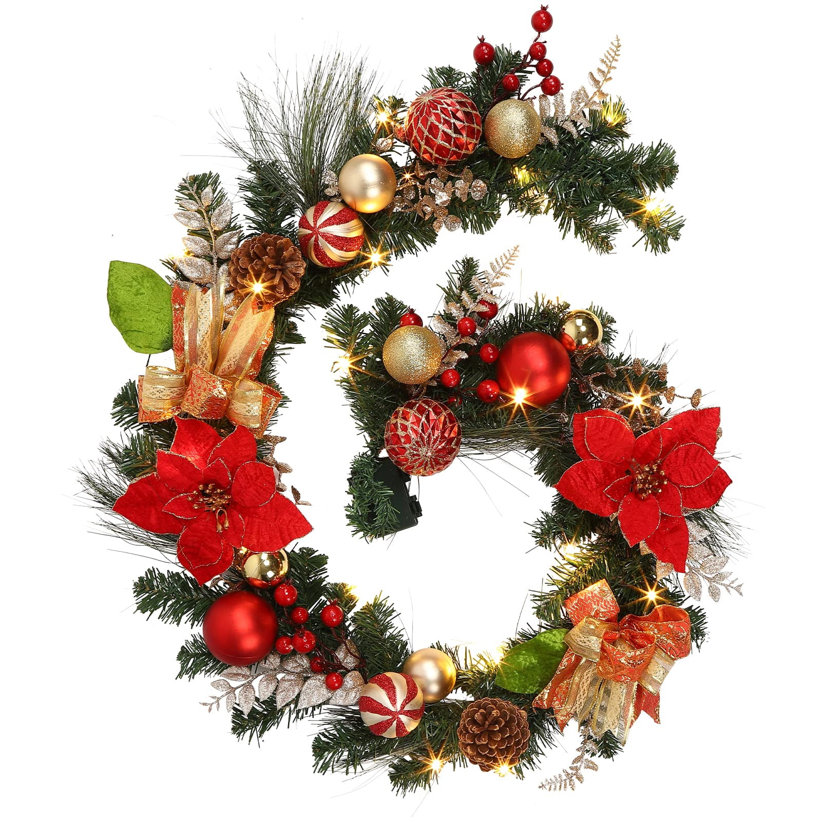 Christmas Garland with Lights, Pre-lit Red Garland Decoration with 20 ...