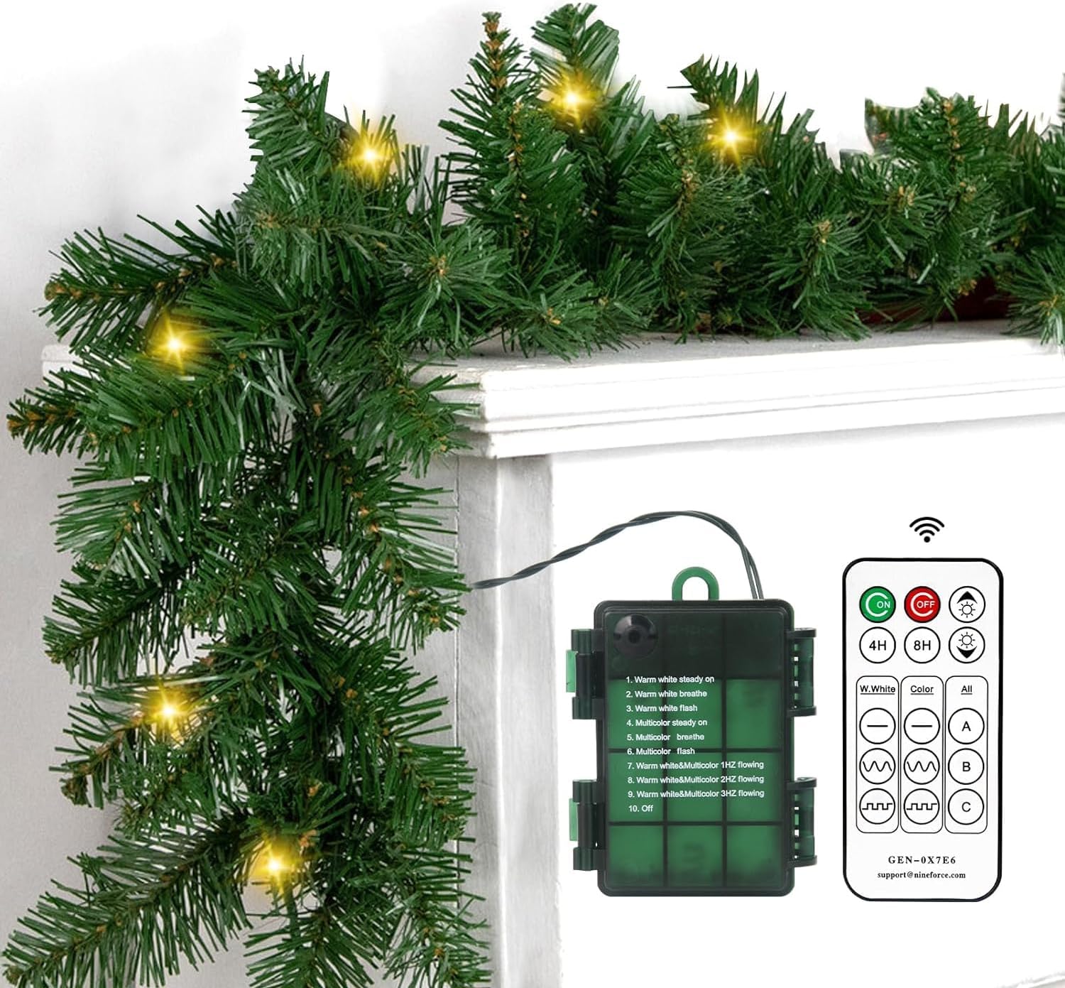 Christmas Garland with Lights & Timer & Remote- 2Pcs of 10ft Waterproof ...