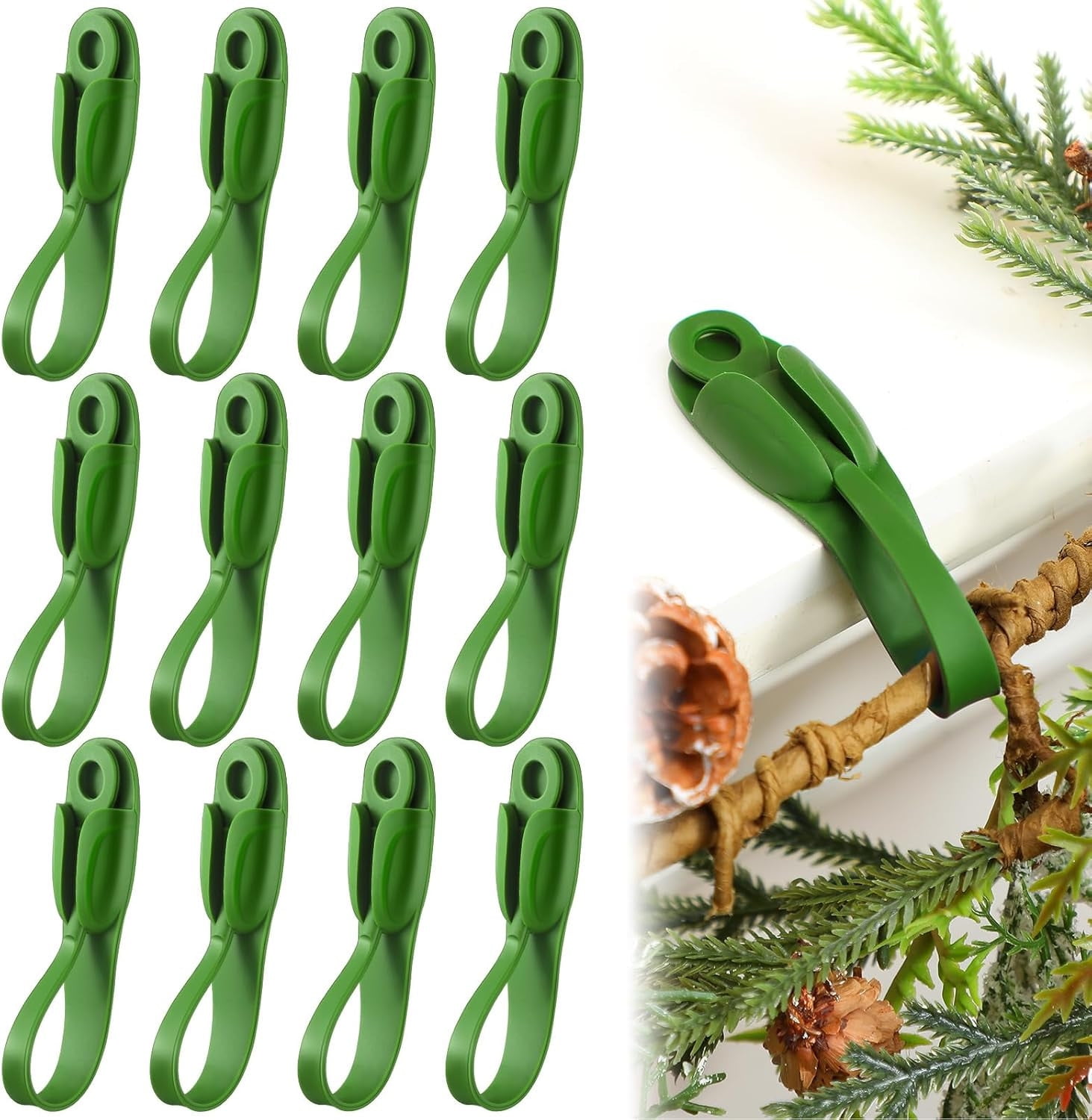 Christmas Garland Ties 12 Pack – Green Reusable Garland Hangers for ...