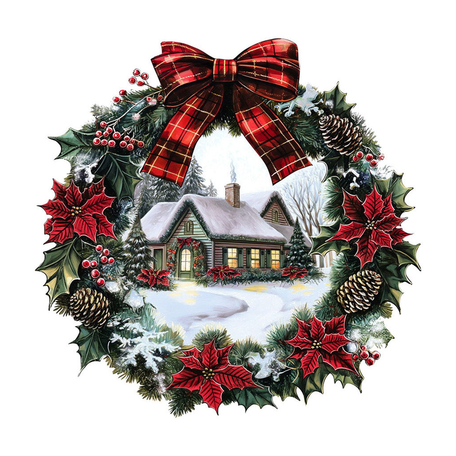Christmas Garland Wall Stickers, Holiday Scene Decorative Decals, Snow ...