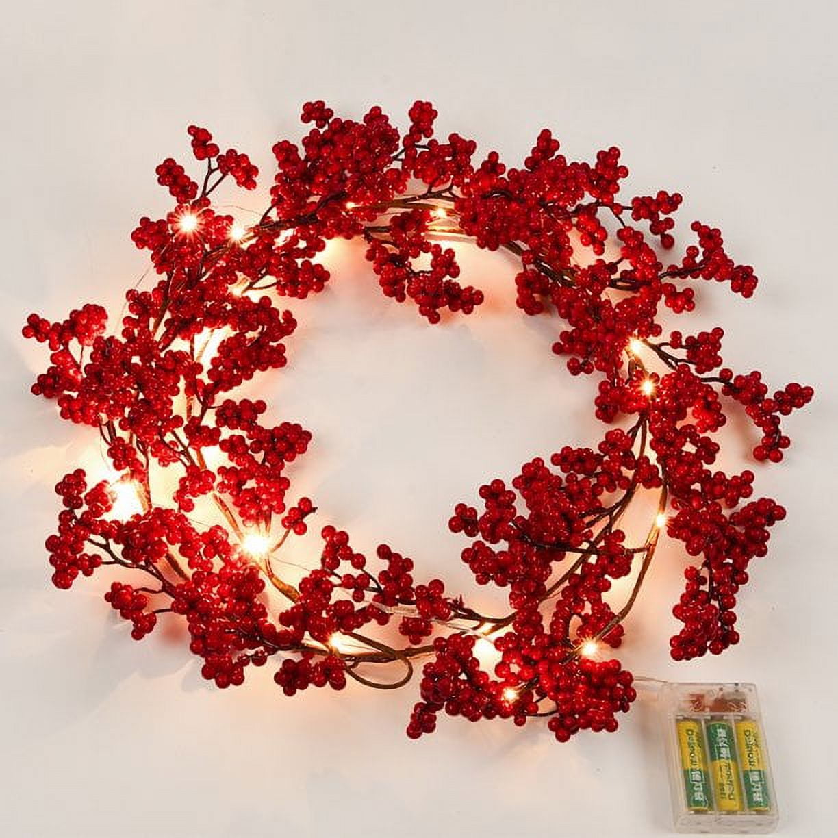Christmas Garland With LightsSimulated berry red fruit vine String ...