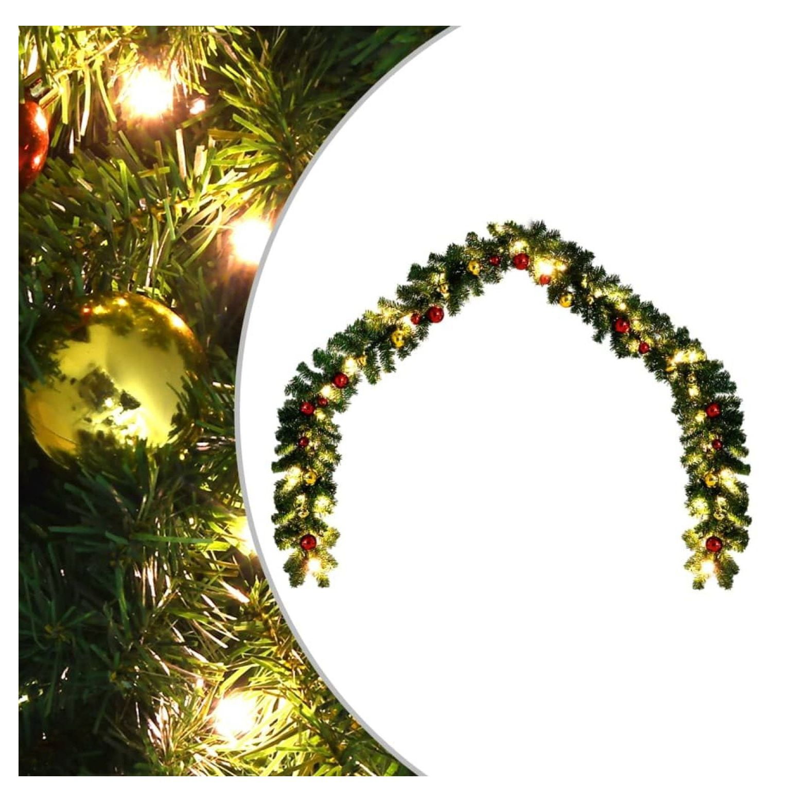 Christmas Garland with Baubles & LED Lights, 16 ft - PVC Greenery for ...