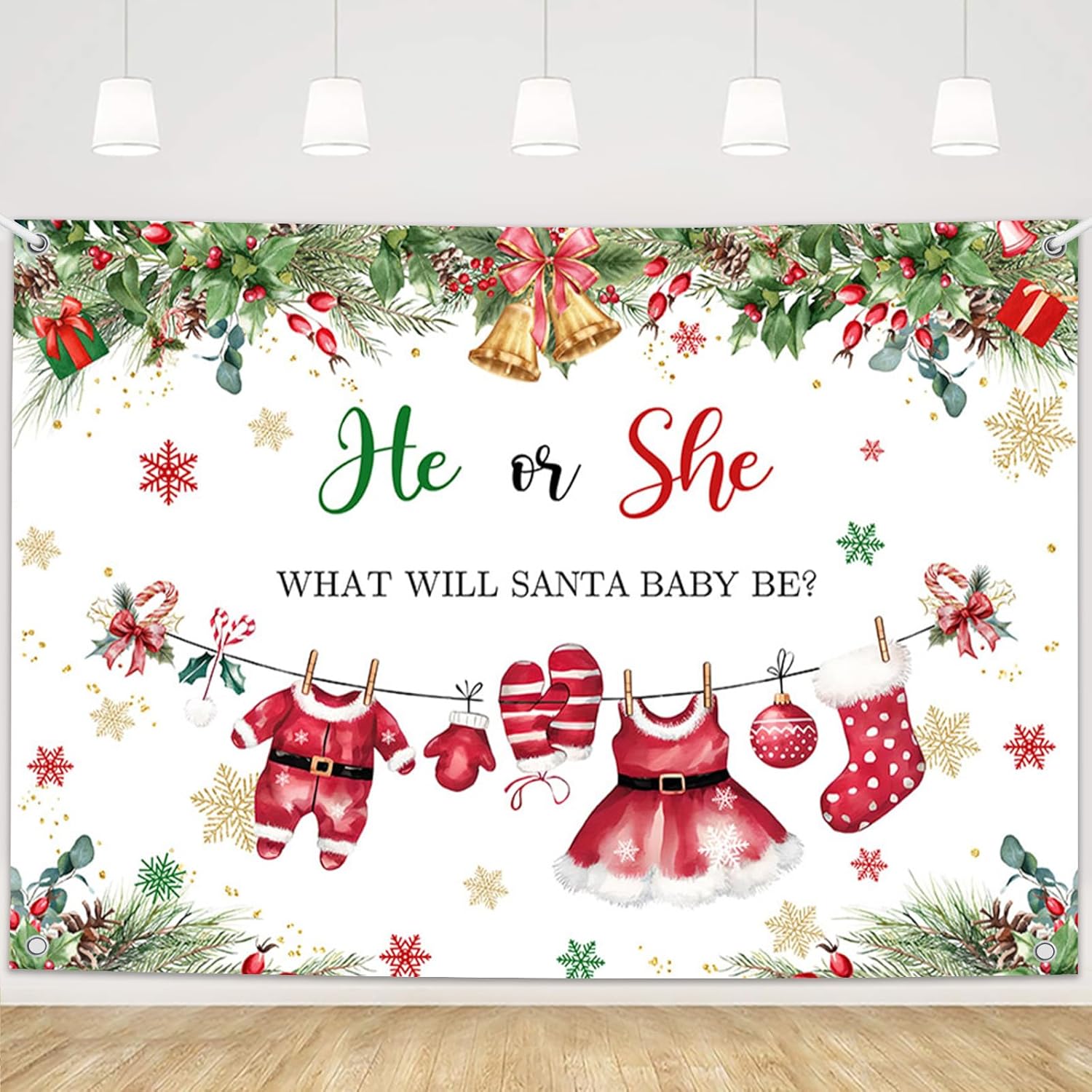 Christmas Gender Reveal Backdrop Santa Baby Gender Reveal Photography ...