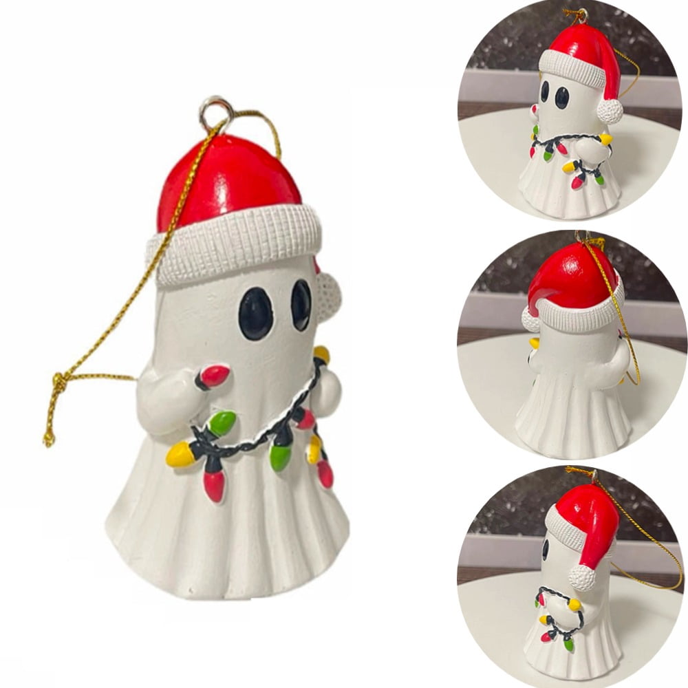 Christmas Ghost Pendant - Mini 3D Resin Ghost Figurine with Santa Hat ...