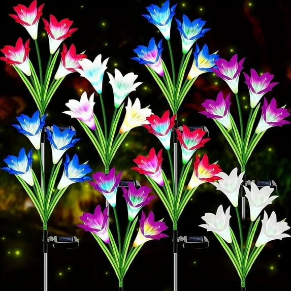 [Christmas Gift] 2/4/6/8/10pcs Solar Lily Flower Lights, Waterproof 7 ...