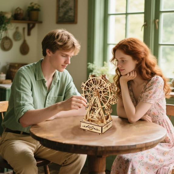 Christmas Gift 3D Wooden Puzzle Music Box Ferris Wheel DIY Craft ...