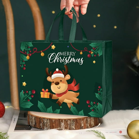 Christmas Gift Bag, Holiday Tote, Reusable Green Non-Woven Bag for ...