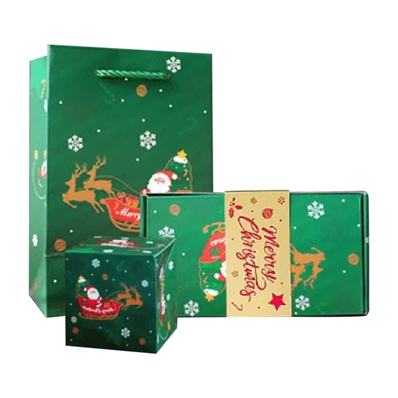 Christmas Gift Bag and Box Set with Santa Sleigh and Snowflake Print ...