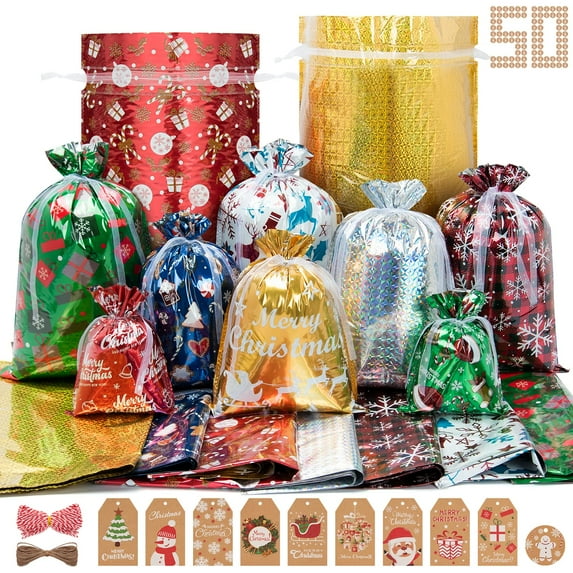 Christmas Gift Bags & Accessories - 50PCS Assorted Sizes Drawstring ...