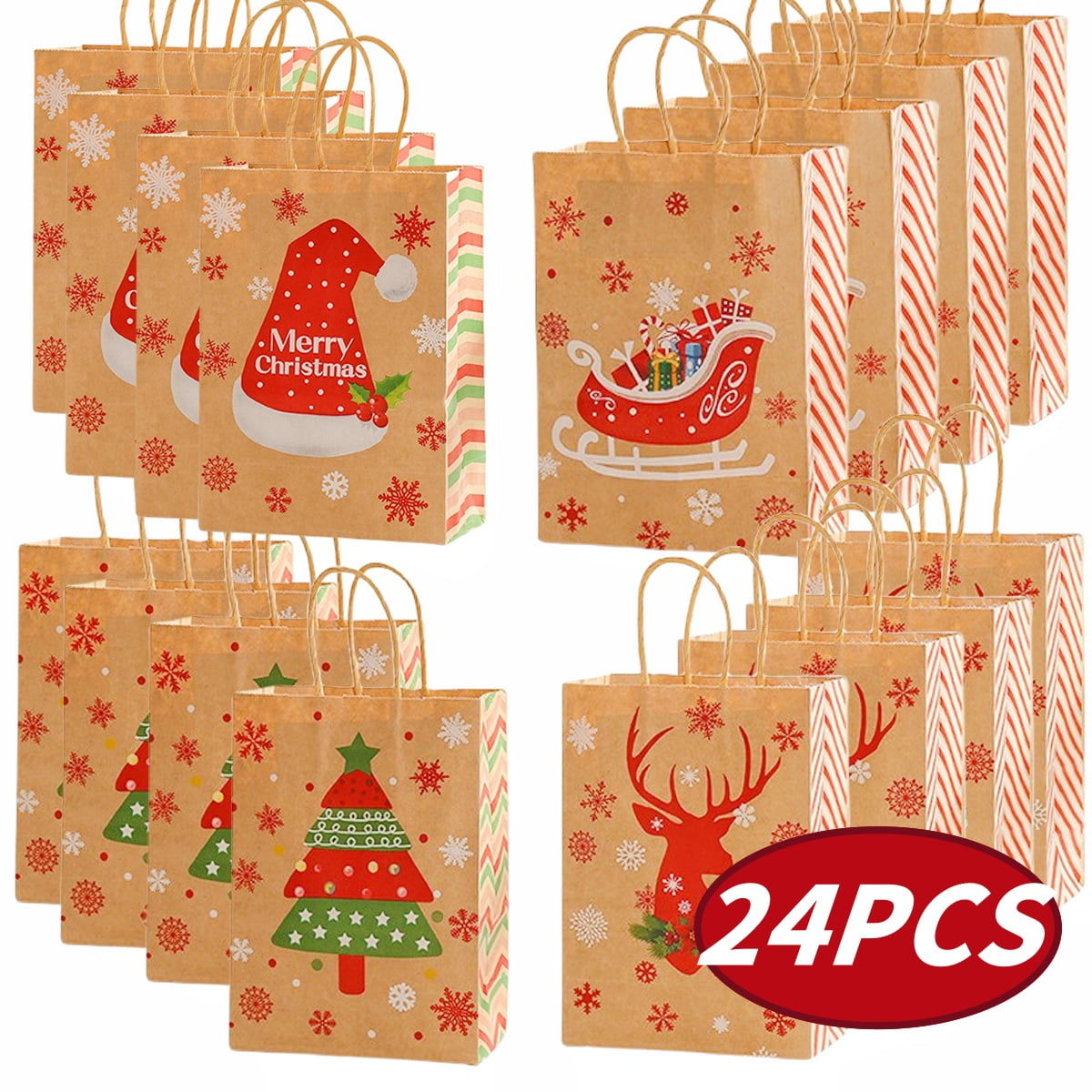 Christmas Kraft Gift Bags, Reusable Christmas Gift Bags with Handles ...