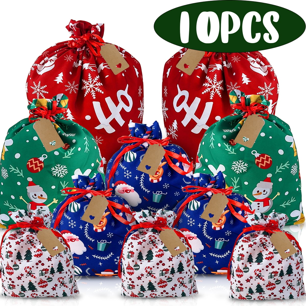 Christmas Gift Bags Christmas Sacks Large Reusable Fabric Drawstring ...