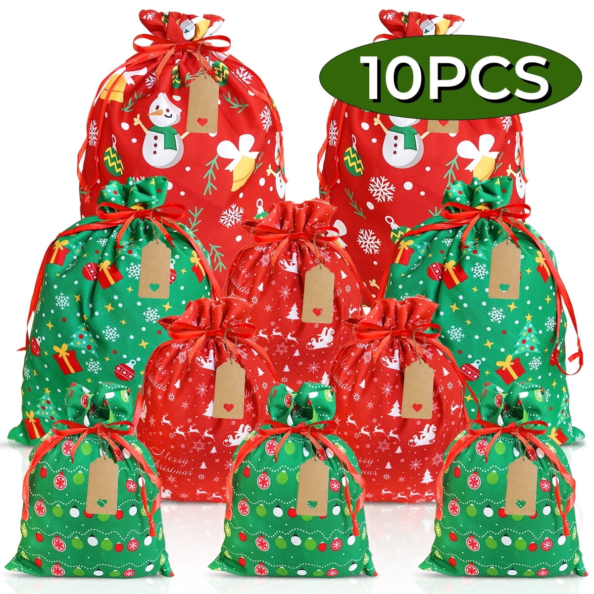Christmas Gift Bags Christmas Sacks Large Reusable Fabric Drawstring ...