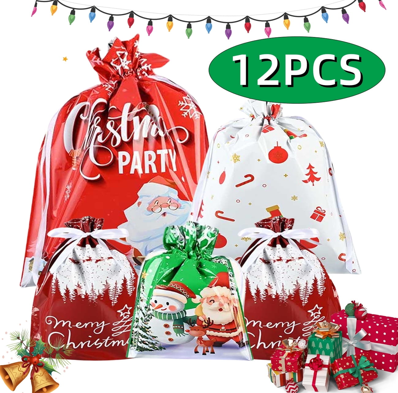 Christmas Drawstring Gift Bags Christmas Gift Bags Assorted Sizes ...