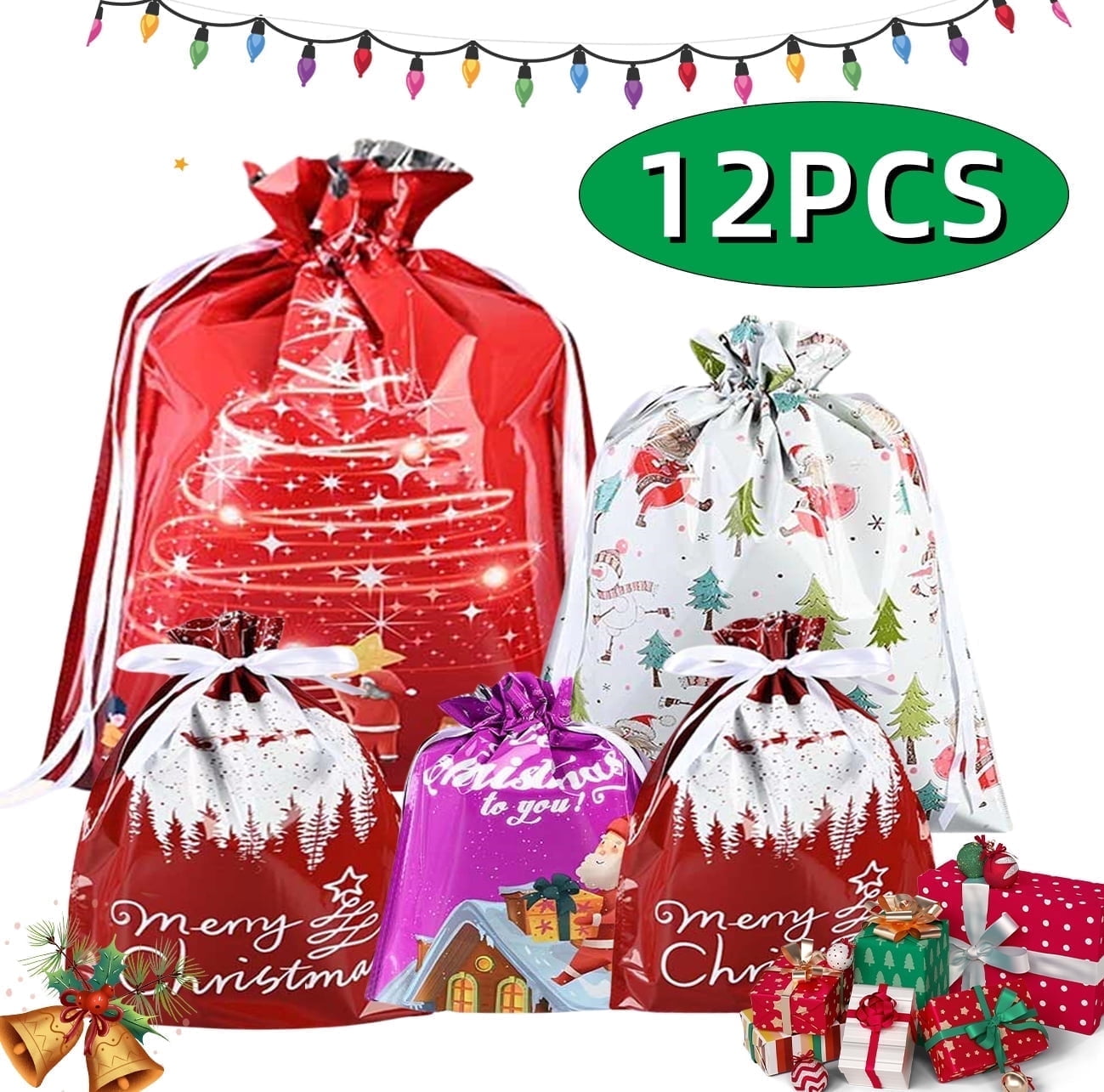 Christmas Drawstring Gift Bags Christmas Gift Bags Assorted Sizes ...