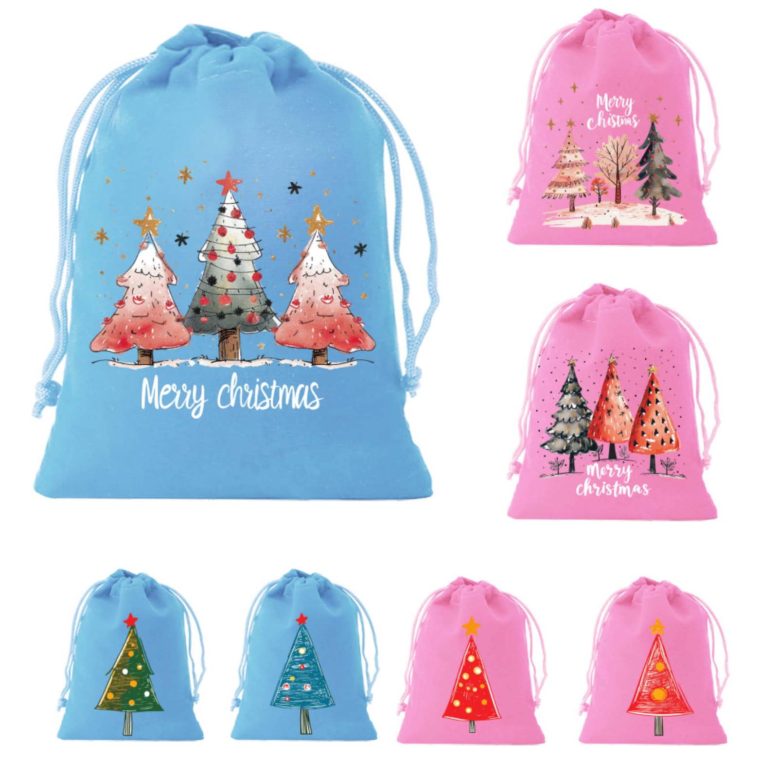 Christmas Gift Bags Drawstring Santa Sacks, 7 Pack Reusable Fabric ...