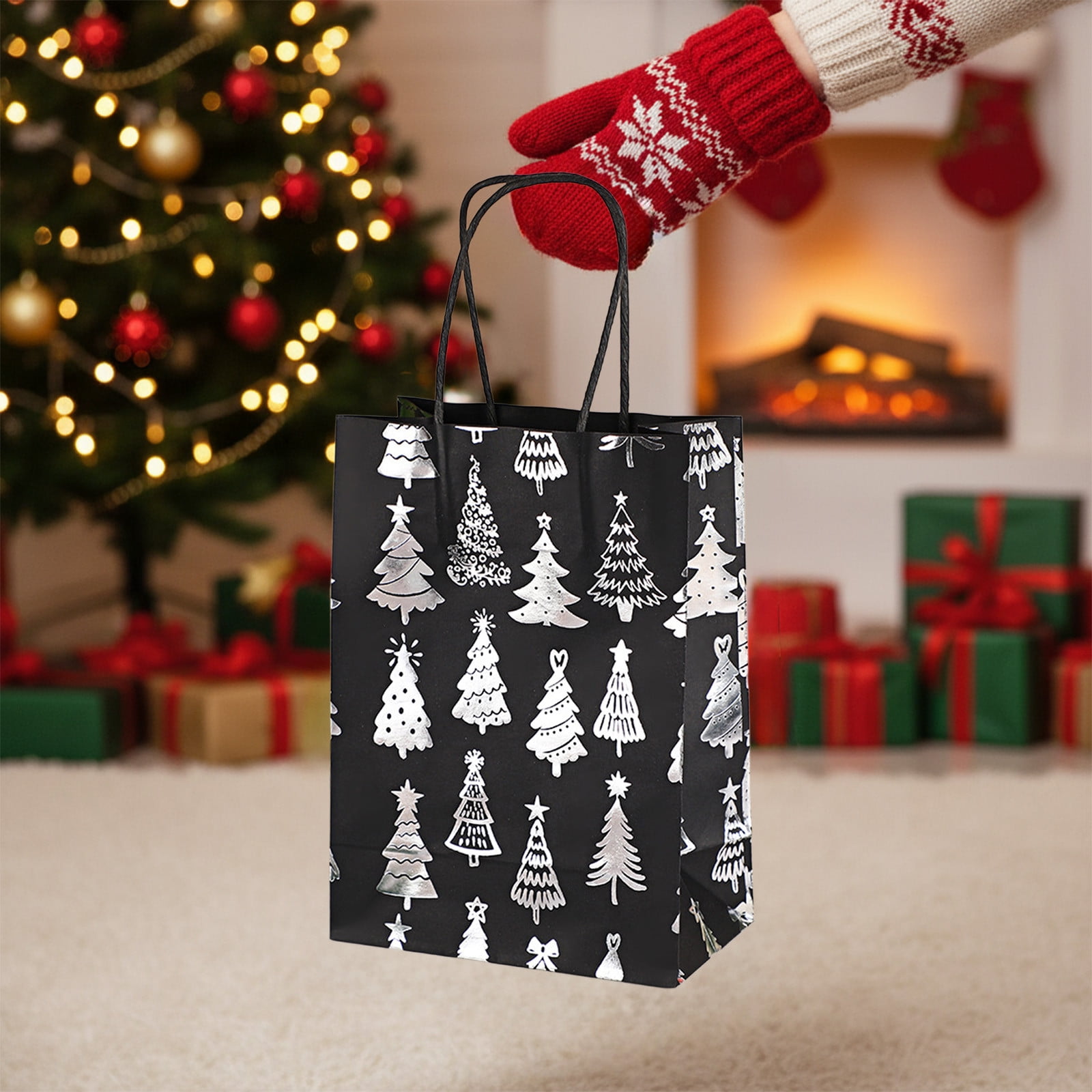 Christmas Gift Bags - Santa Claus & Gold Christmas Tree Printed Paper ...