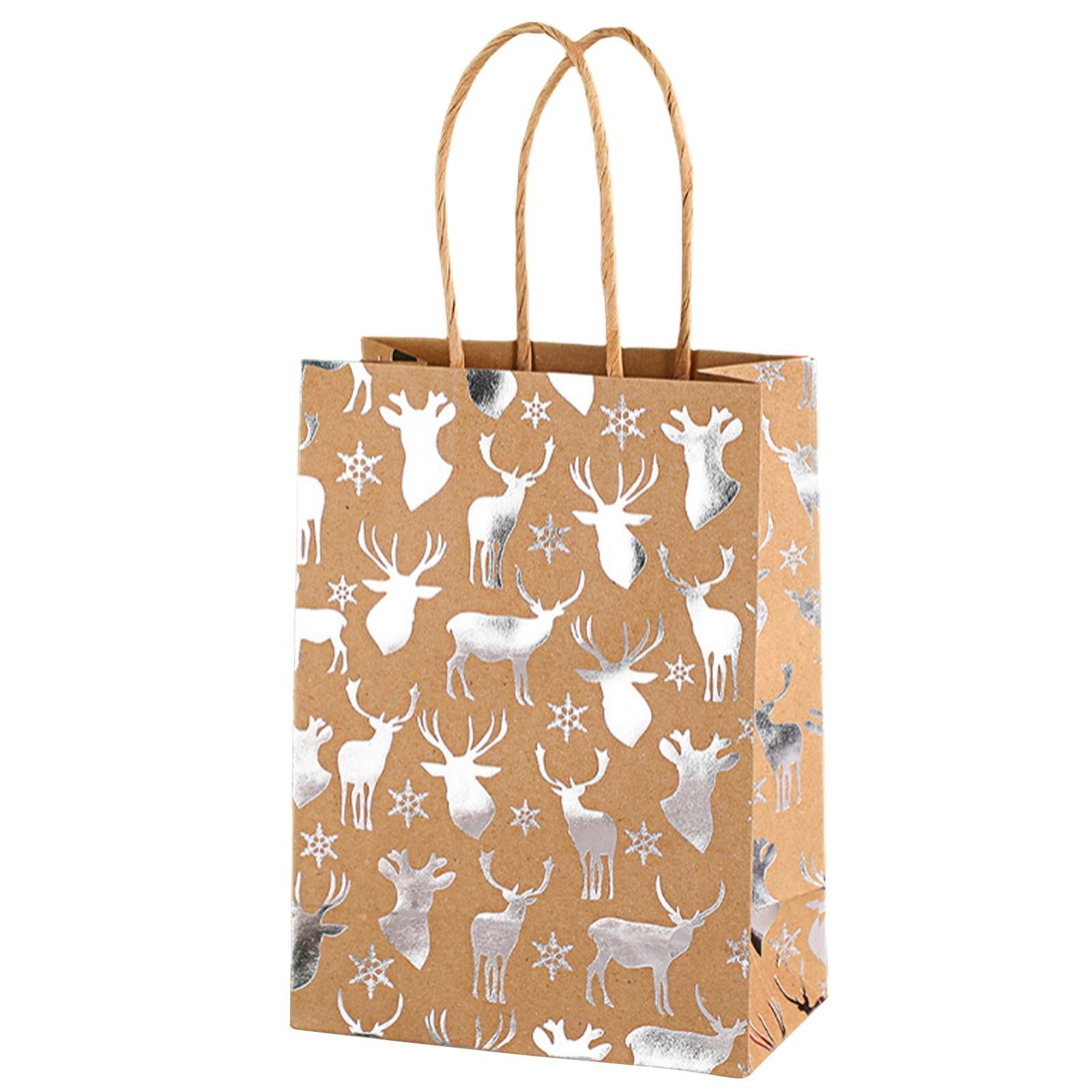Christmas Gift Bags Silver Snowflake Print Paper Flat Bottom Reusable ...