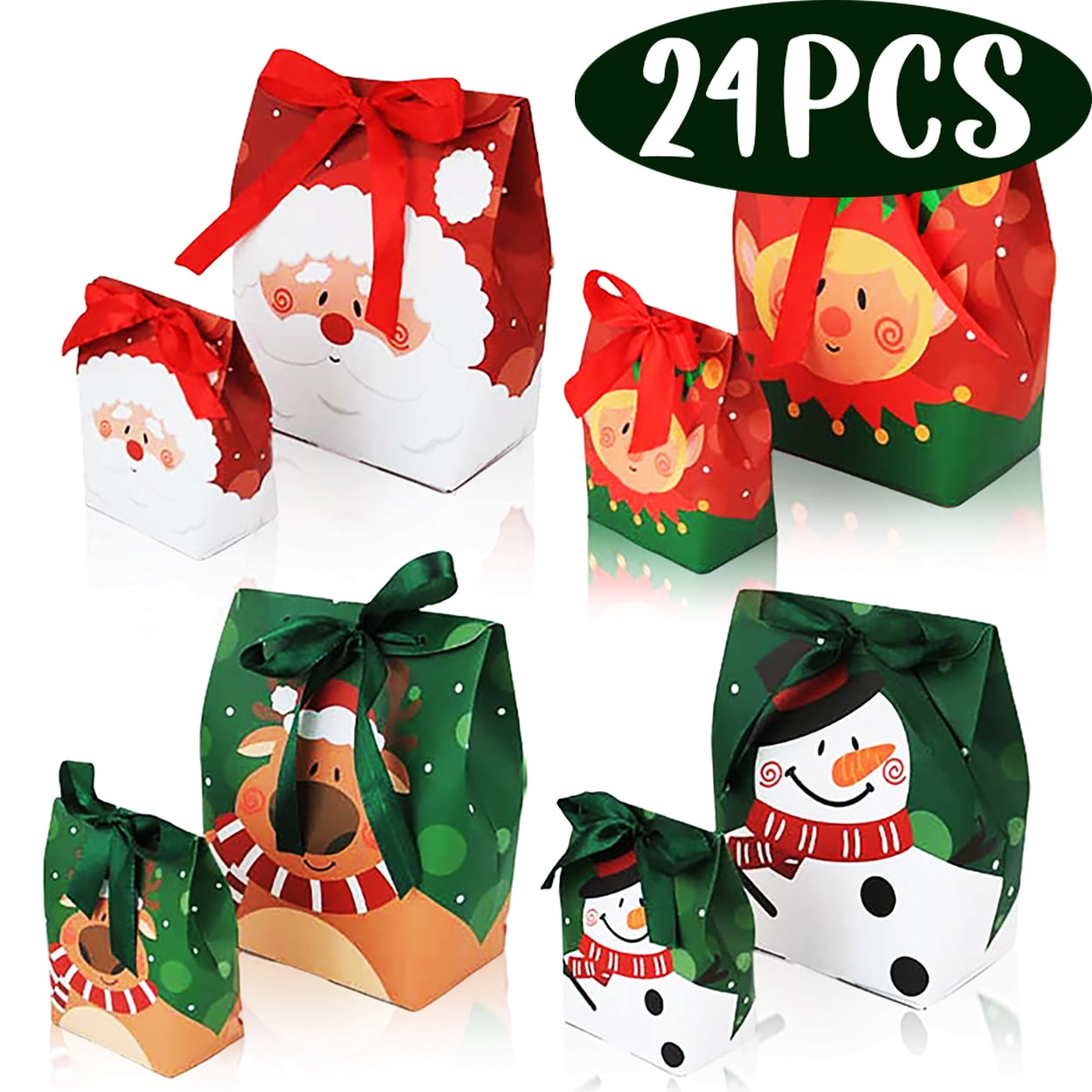 MetMetalrt Christmas Gift Bags, Kraft, 24 Pieces, Durable Treat Boxes ...