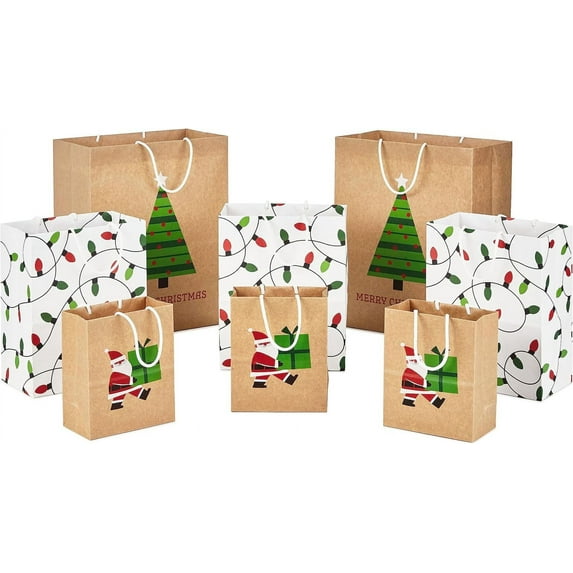 Christmas Gift Bags for Kids (8 Bags: 3 Small 6", Medium 9", 2 Large 13 ...