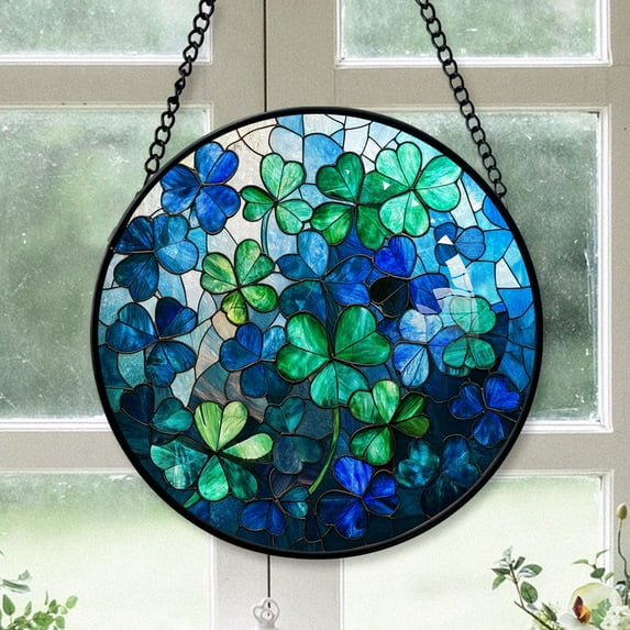 Christmas Gift Box - Blue Line Clover Bless Xmas Stained Glass Hanging ...