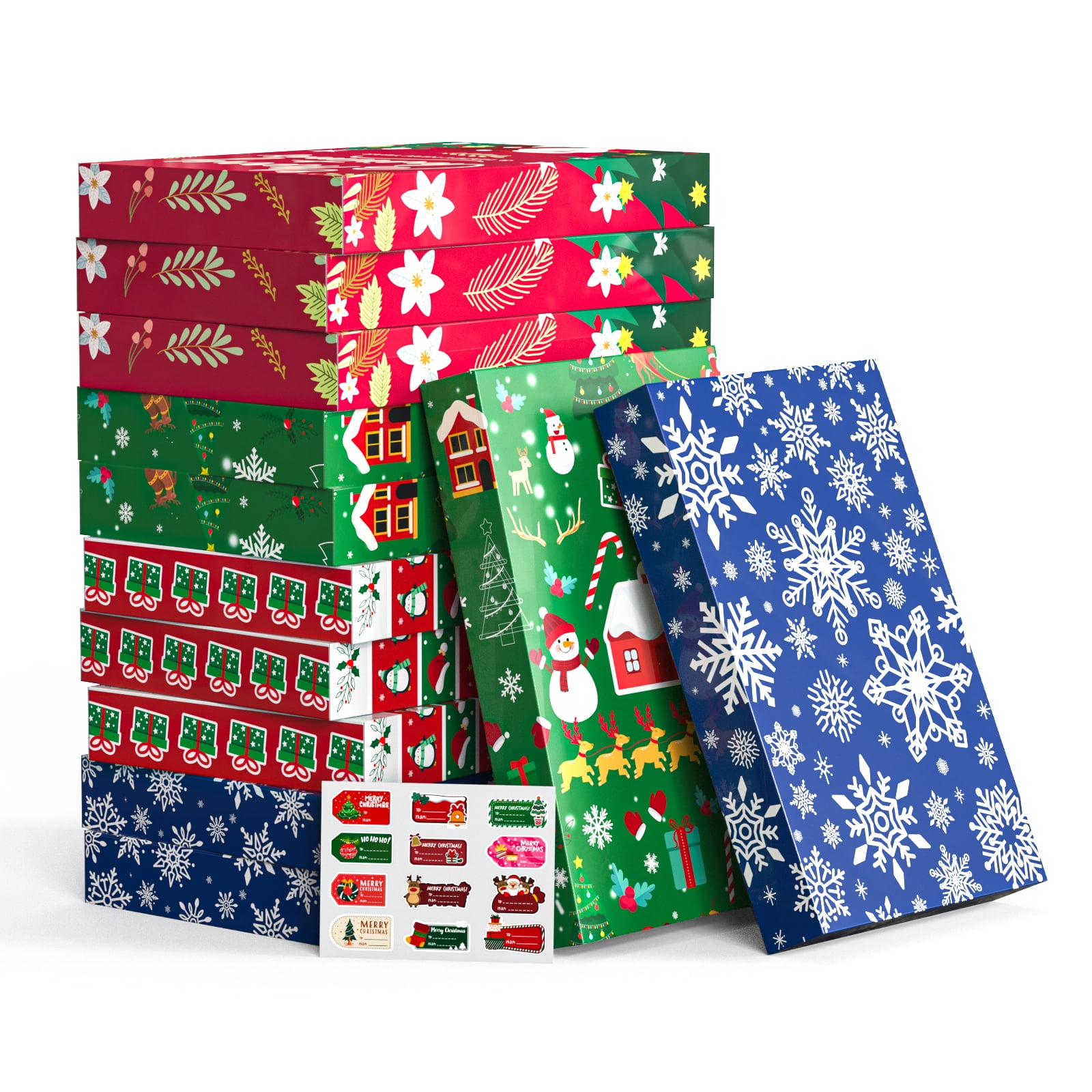 Christmas Gift Boxes with Lids, 12 Pack Patterned Shirt Clothes Boxes ...