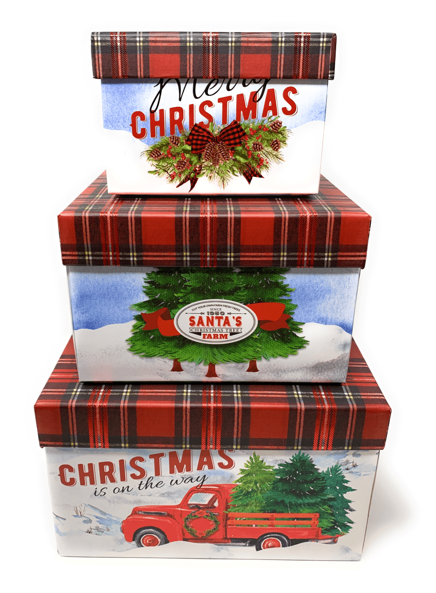 Christmas Gift Boxes Set of 3 Deluxe Christmas Nesting Boxes with Lids ...