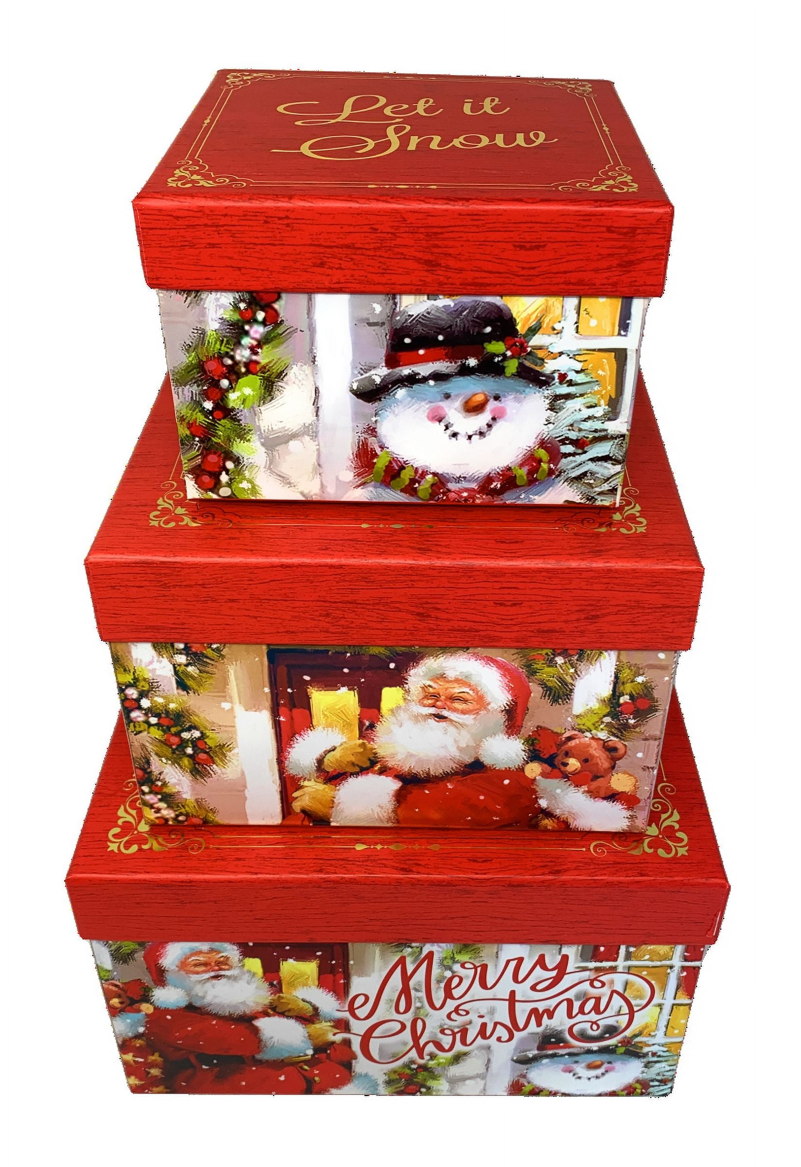 Christmas Gift Boxes Set of 3 Deluxe Christmas Nesting Boxes with Lids ...