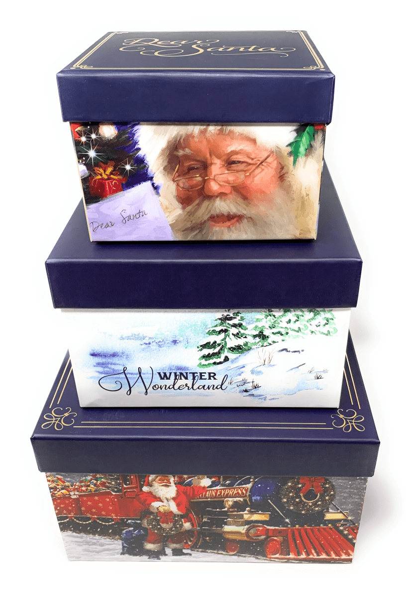 Christmas Gift Boxes Set of 3 Deluxe Christmas Nesting Boxes with Lids ...
