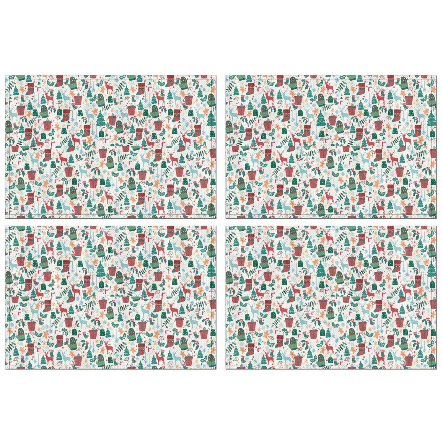 Christmas Gift and Deer Pattern Summer Placemats Table Placemats Set Of ...