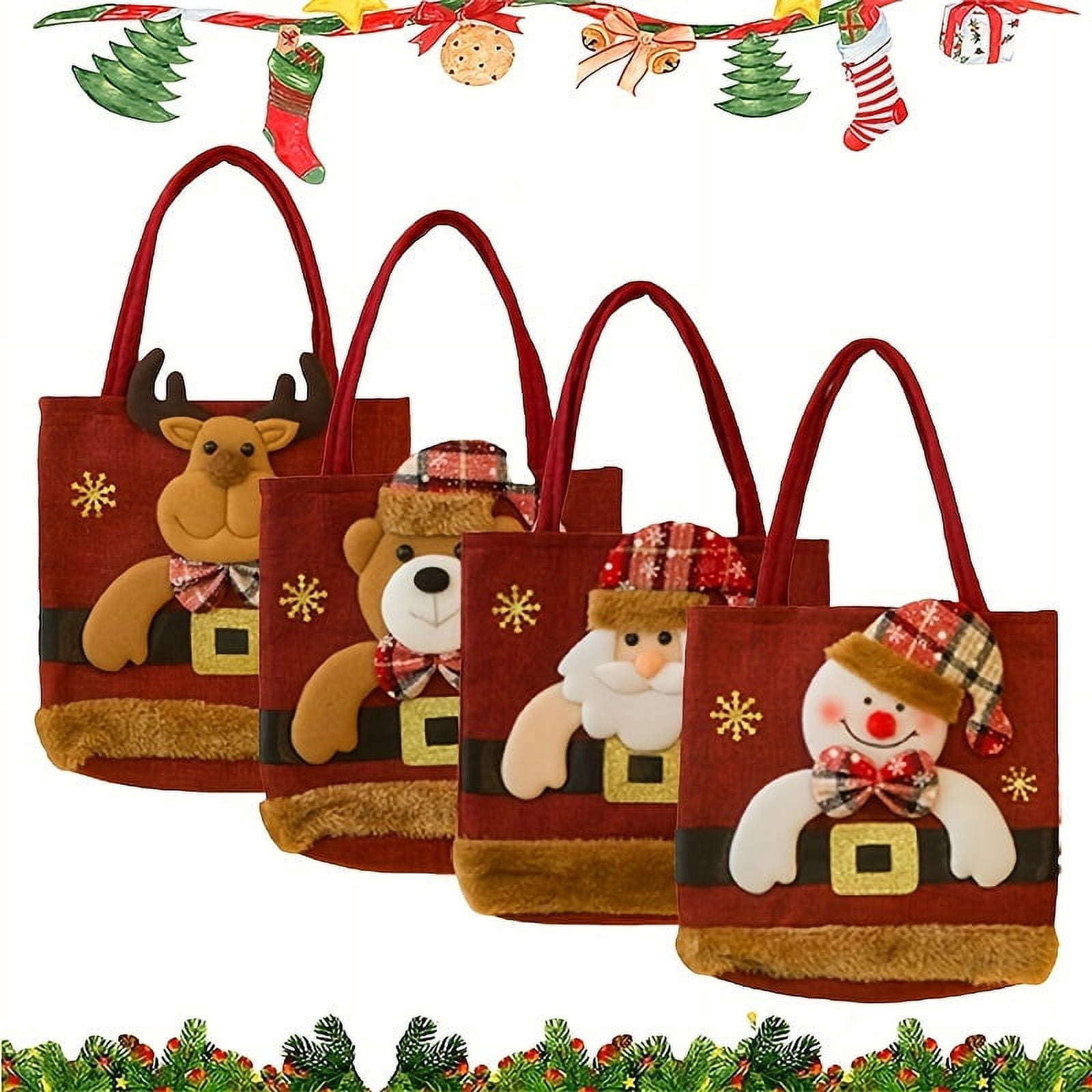 Christmas Gift Doll Bags, Santa Sack Drawstring Apple Bags with 3D ...