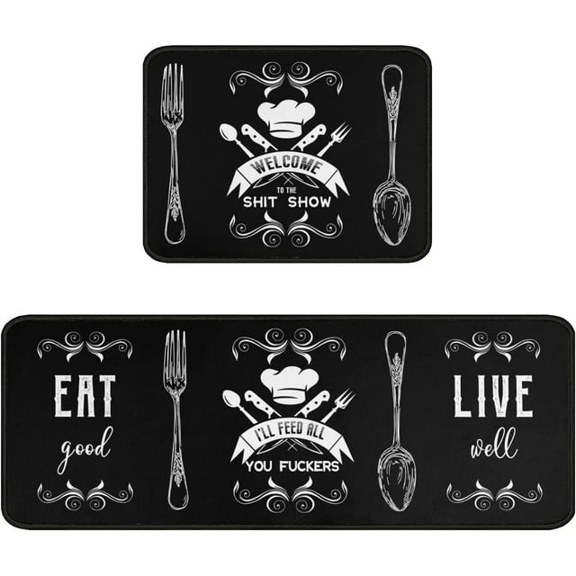 Christmas Gift Funny Black Kitchen Rug Mat Set 2 Piece Kitchen Floor ...
