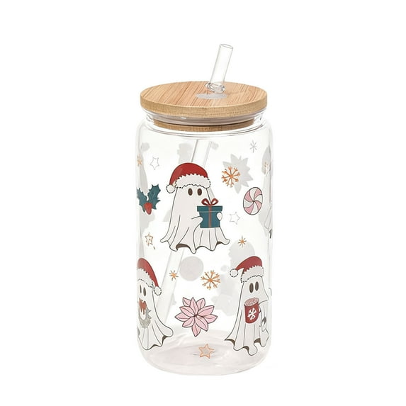 Christmas Gift Glass Tumbler 16oz Adorable Can Inspired Reusable Cup ...
