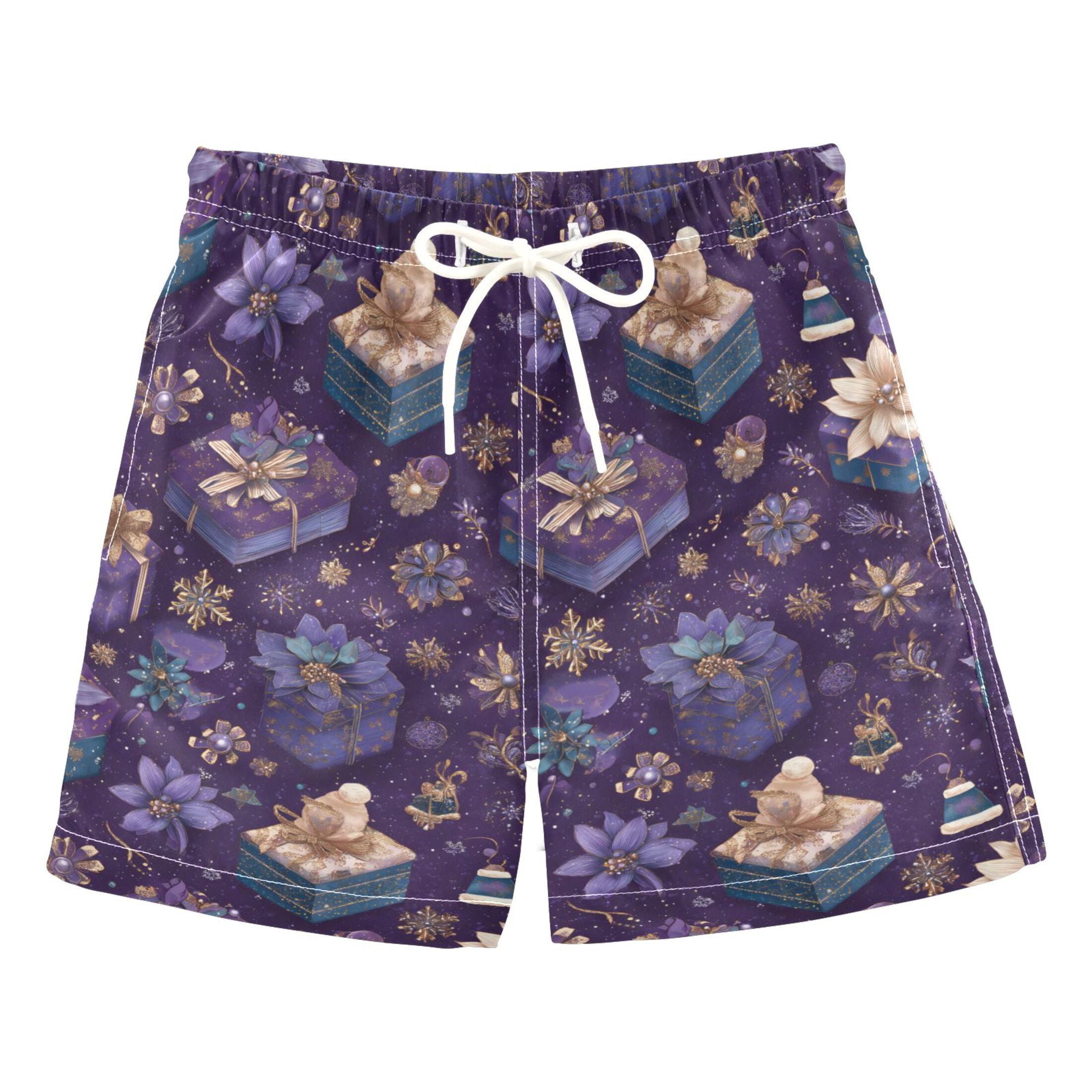 Christmas Gift Pattern Purple Swim Trunks Quick Dry Beach Pool Board ...