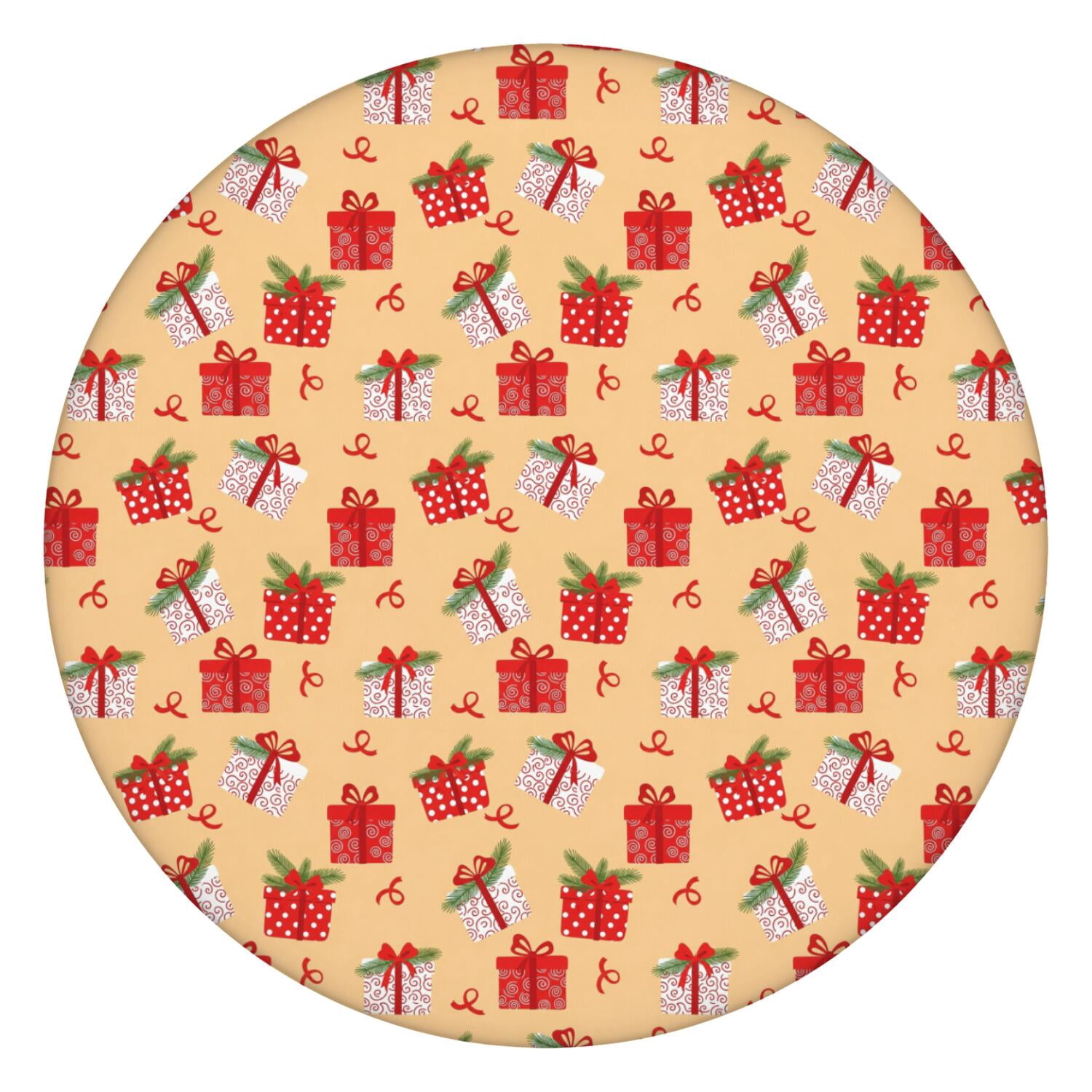 Christmas Gift Ribbon Orange Pattern Round Elastic Tablecloth, 36-44 ...