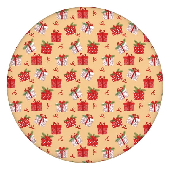 Christmas Gift Ribbon Orange Pattern Round Elastic Tablecloth, 36-44 ...