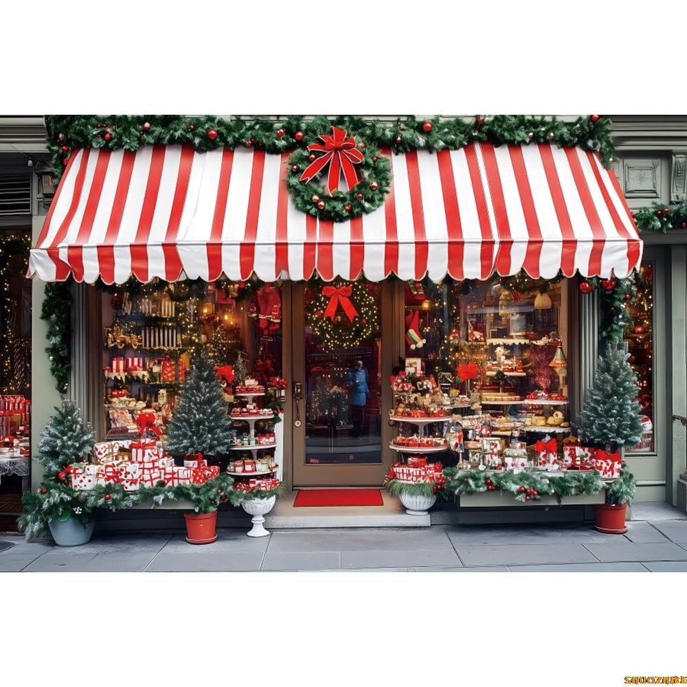 Christmas Store Backdrop Photography Winter Xmas Trees Wreath Gift ...