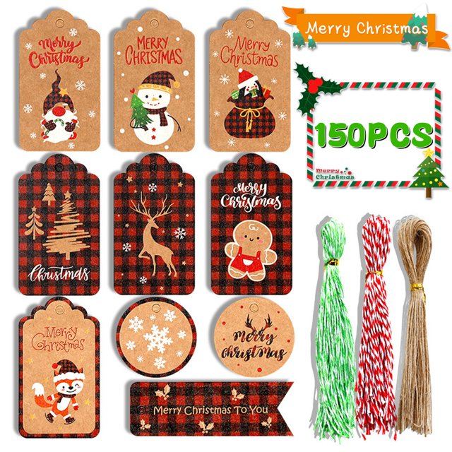 Walmart Christmas Gift Tags, Kraft Paper, 150Pcs for Holiday Home Decor ...